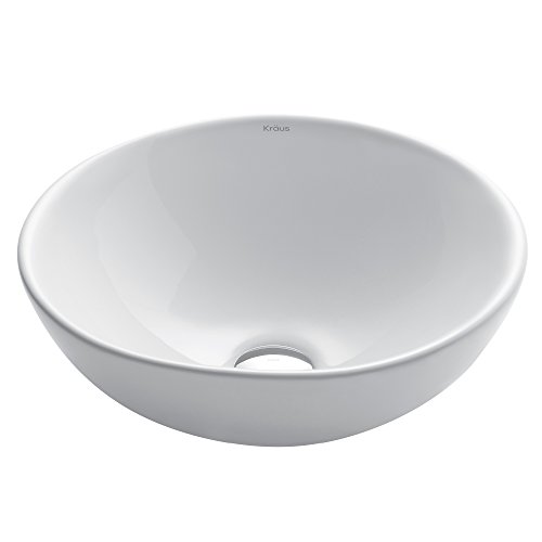 Kraus KCV-141 White Round Ceramic Bathroom Sink 15.7 Inch