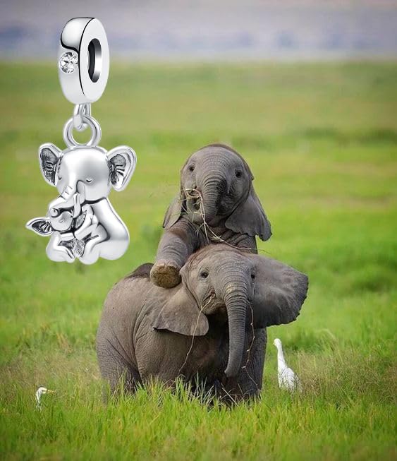 MZC Jewelry Elephant Charm for Pandora Bracelets Mother Daughter Bead for Women