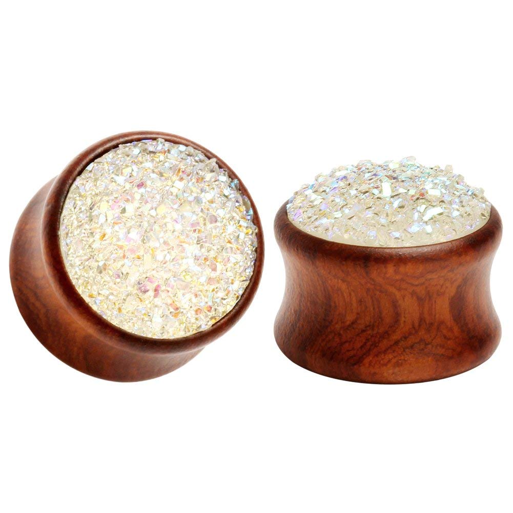 KUBOOZ(1 Pair White-stone Surface Wooden Ear Plugs Tunnels Gauges Stretcher Piercings
