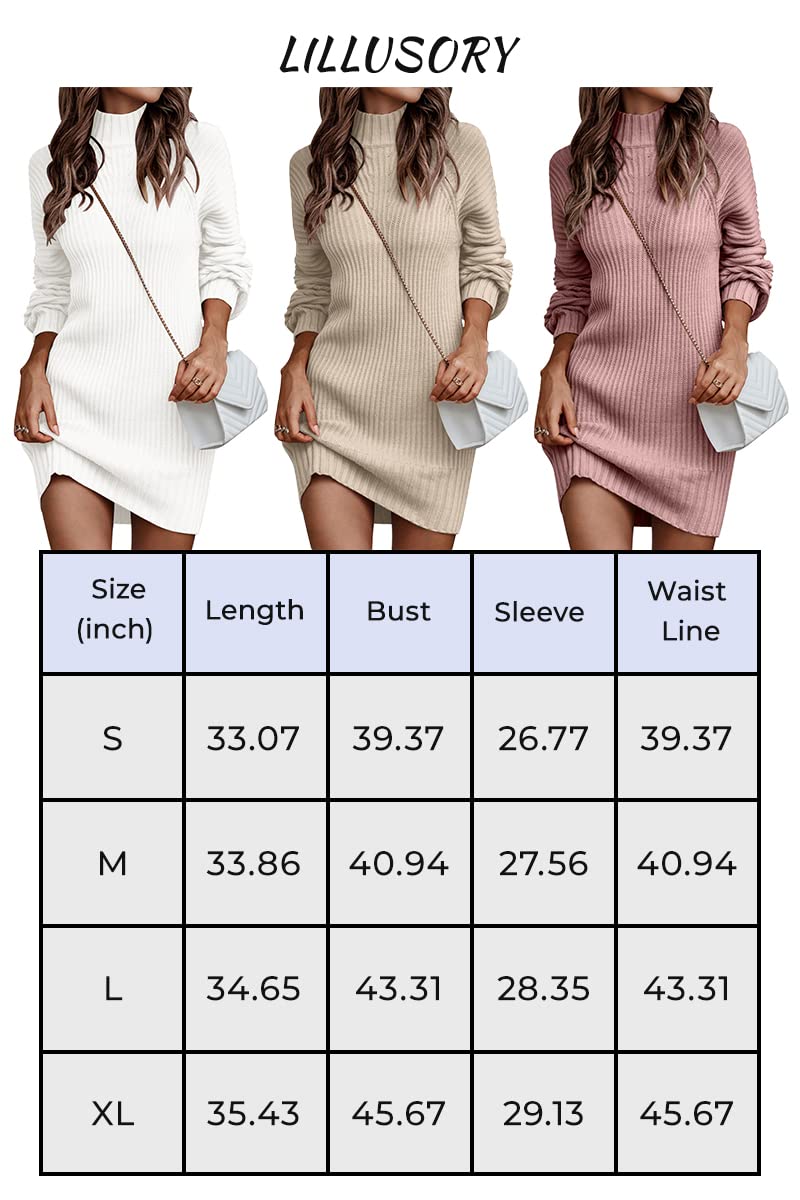 LILLUSORY Christmas Dress Womens Turtleneck Neck Long Sleeve Pullover Sweater Dress 2024 Winter Wedding Guest Dresses Army Green