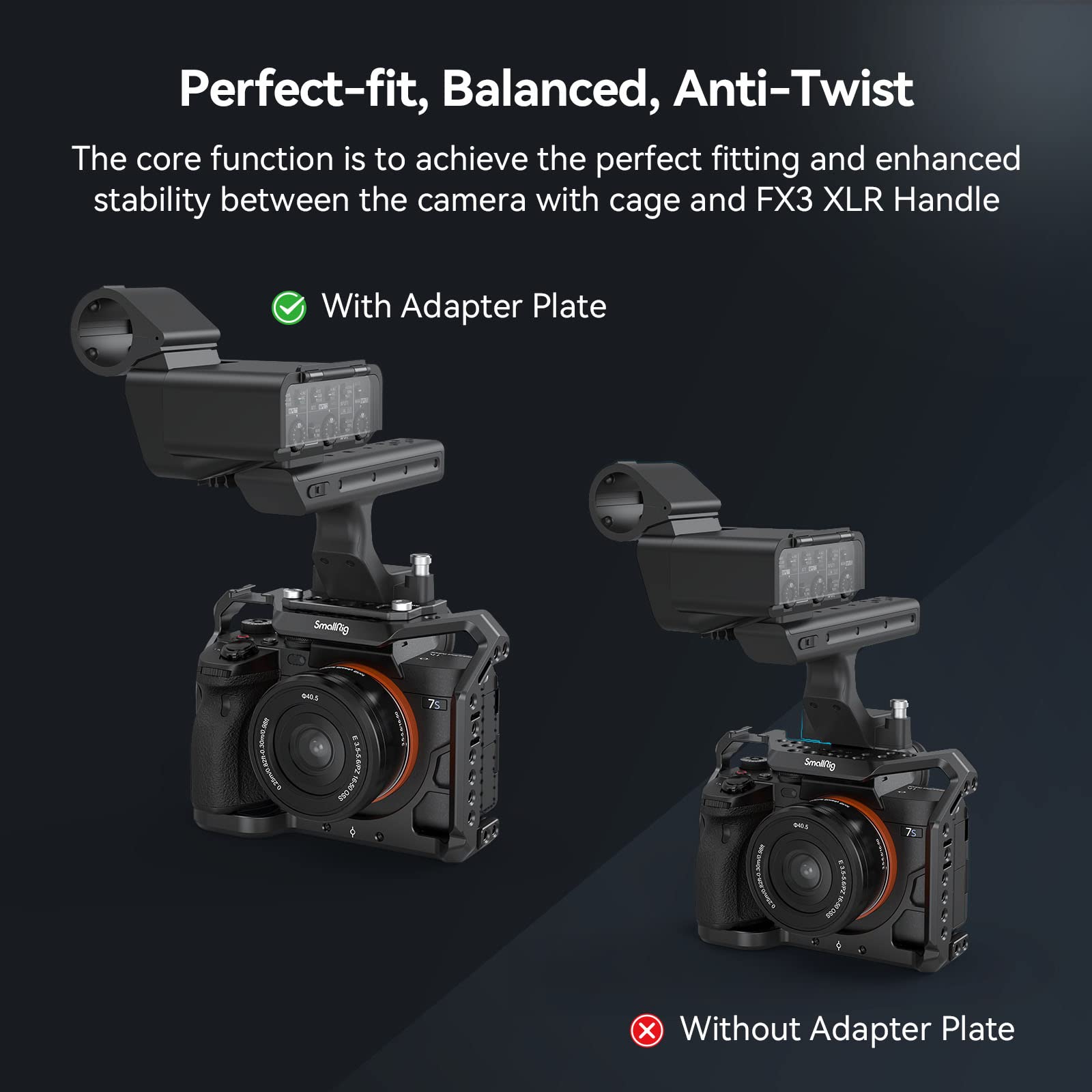 SmallRig Mounting Plate for Attaching FX30 / FX3 XLR Handle to Camera Cage 2999/3241 for Sony A7 SIII, Camera Cage 3667/3639 / 3594 for Sony A7 IV (A7M4) - MD4019