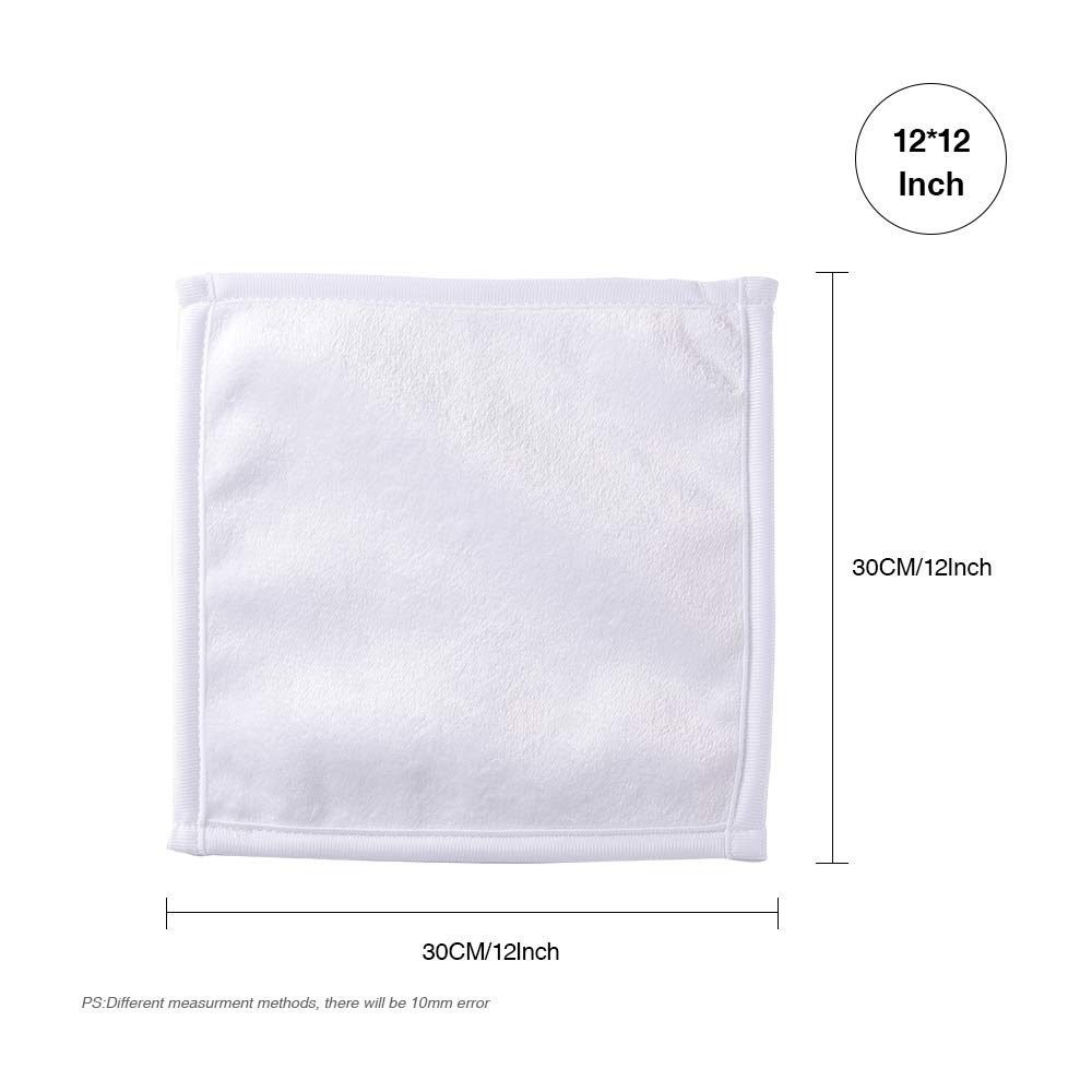 PYD Life 12 Pack Sublimation Blanks White Towel 12 Inch Bathroom Face Hand Towel Kitchen Tea Dish Drying Cotton High Absorbent Polyester Towel for Heat Press Transfer Print