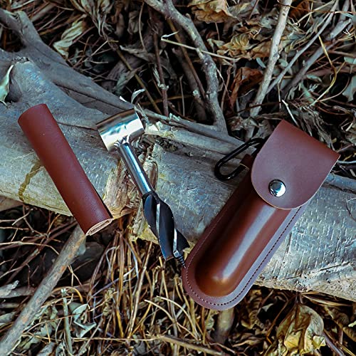 Survival Settlers Tool Bushcraft Hand Auger Wrench, Scotch Eye Wood Auger Drill for Bushcraft Backpack and Camping, Manual Auger Outdoor Wood Peg and Hole Maker (Brown)