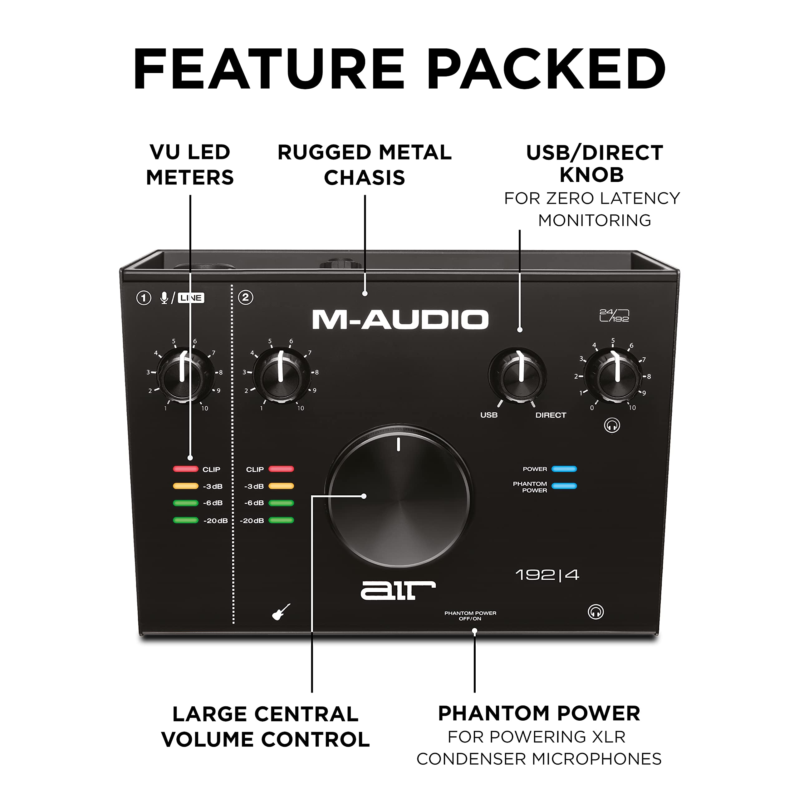 M-Audio AIR 192x4 USB C Audio Interface for Recording, Podcasting, Streaming with Studio Quality Sound, 1 XLR in and Music Production Software (Renewed)