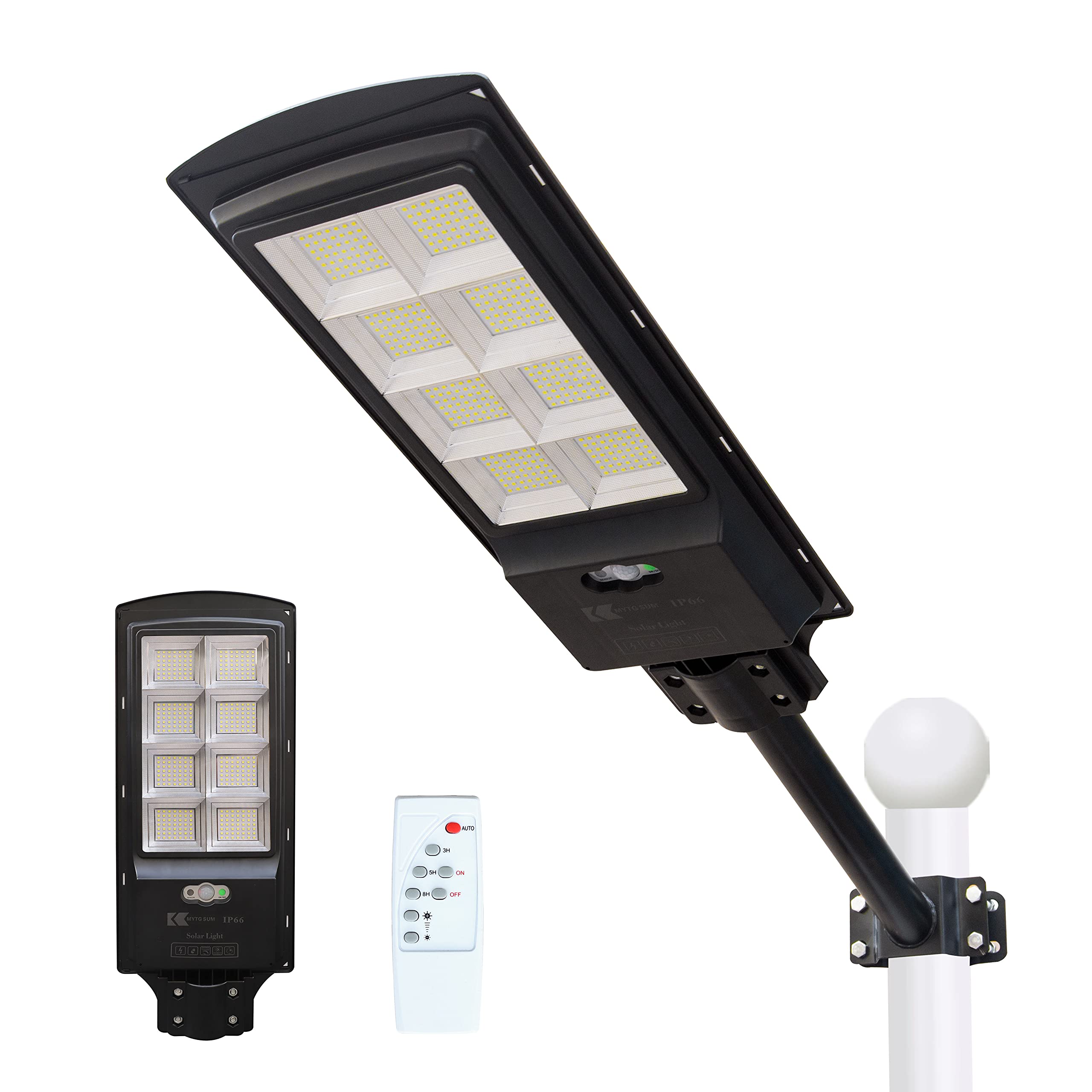 MYTG SUM 200W LED Solar Street Light,15000LM 6500K Solar Powered Pole Light, IP65 Waterproof Security Area Night Lighting for Street Gutter Patio Garden Path,Basketball Court,barn