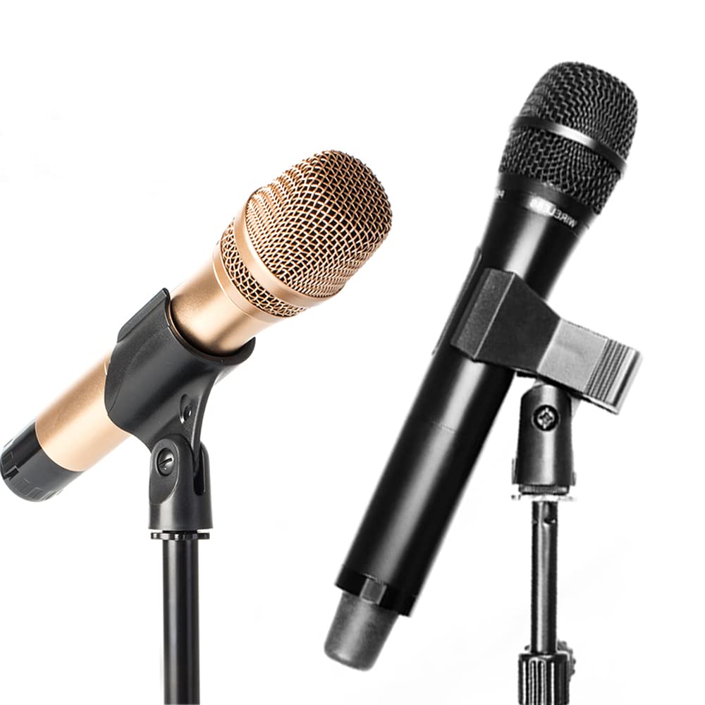 Microphone Clips for Stands, 16 Pack Microphone Clip Holder Adjustable Microphone Holder Clamp Wireless Mic Holder Clip for Mic Stand with 5/8 Inch Male to 3/8 Inch Female Adapters, Black