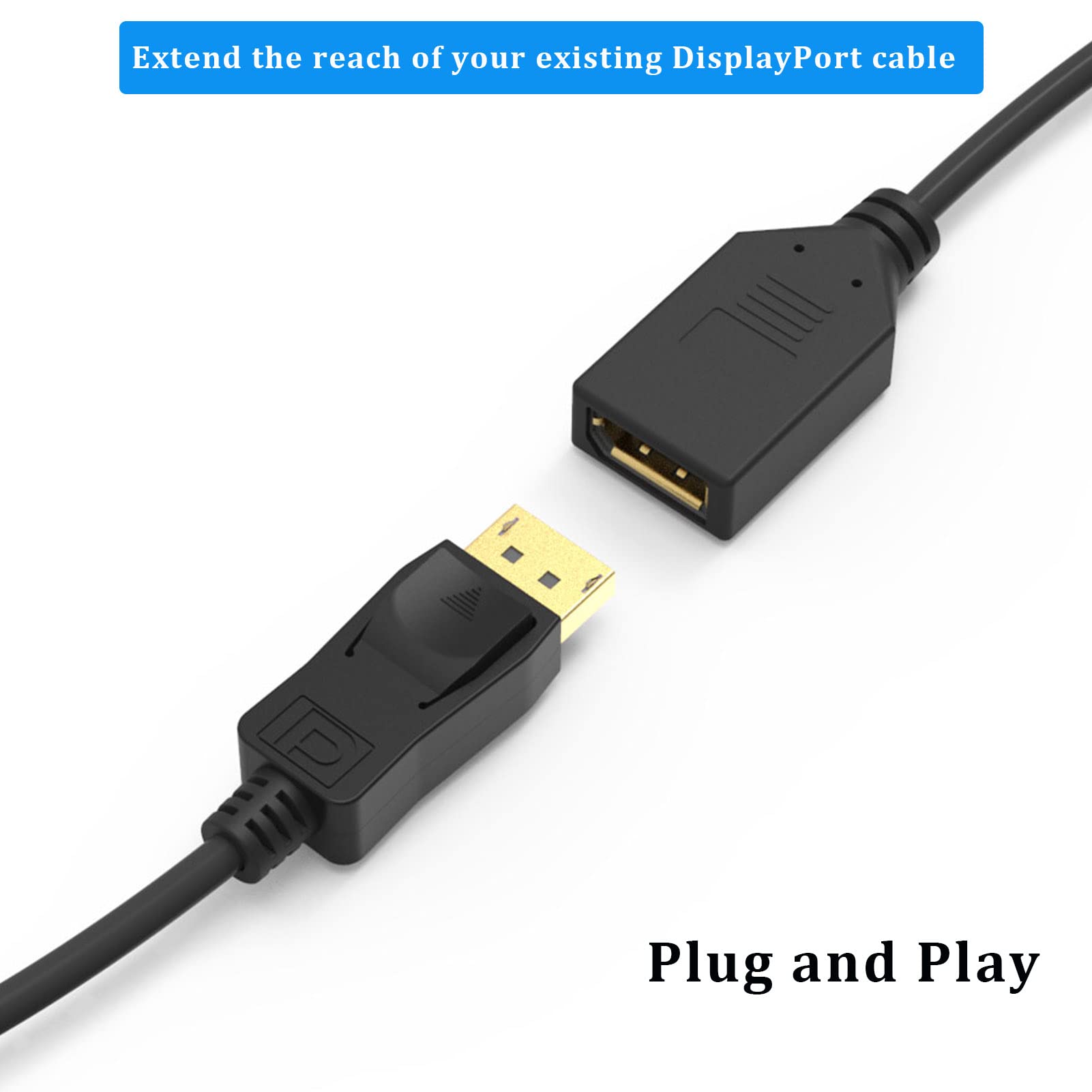 UVOOI DisplayPort DP Extension Cable 10FT, DisplayPort Male to Female Extension Cable Cord (4K@60Hz 2K@144Hz 1080P)