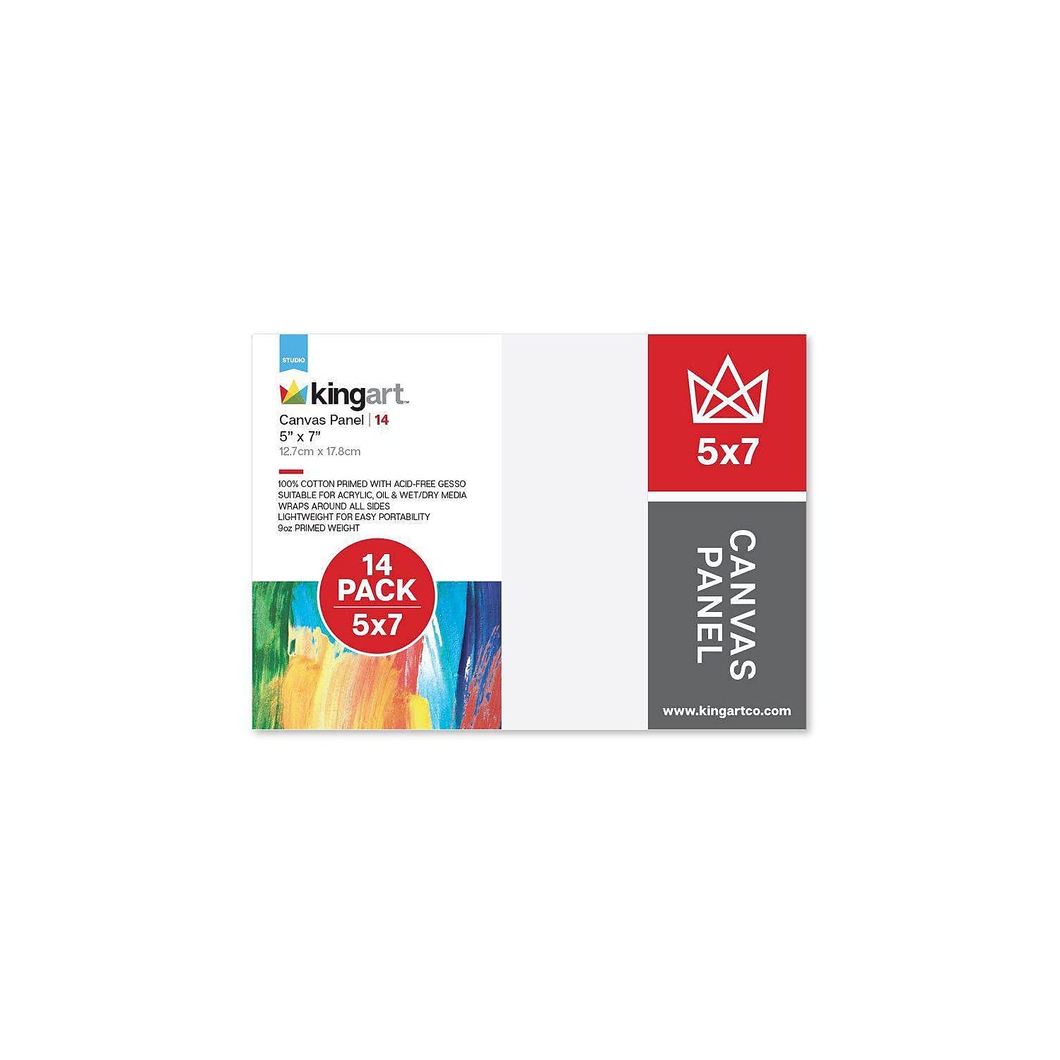 KINGART 820-14 White 5" x 7" ARTIST CANVAS BOARDS, Value Pack of 14 Rectangular Panels, Gesso Primed - 100% Cotton, Art Supplies for Oil and Acrylic Painting