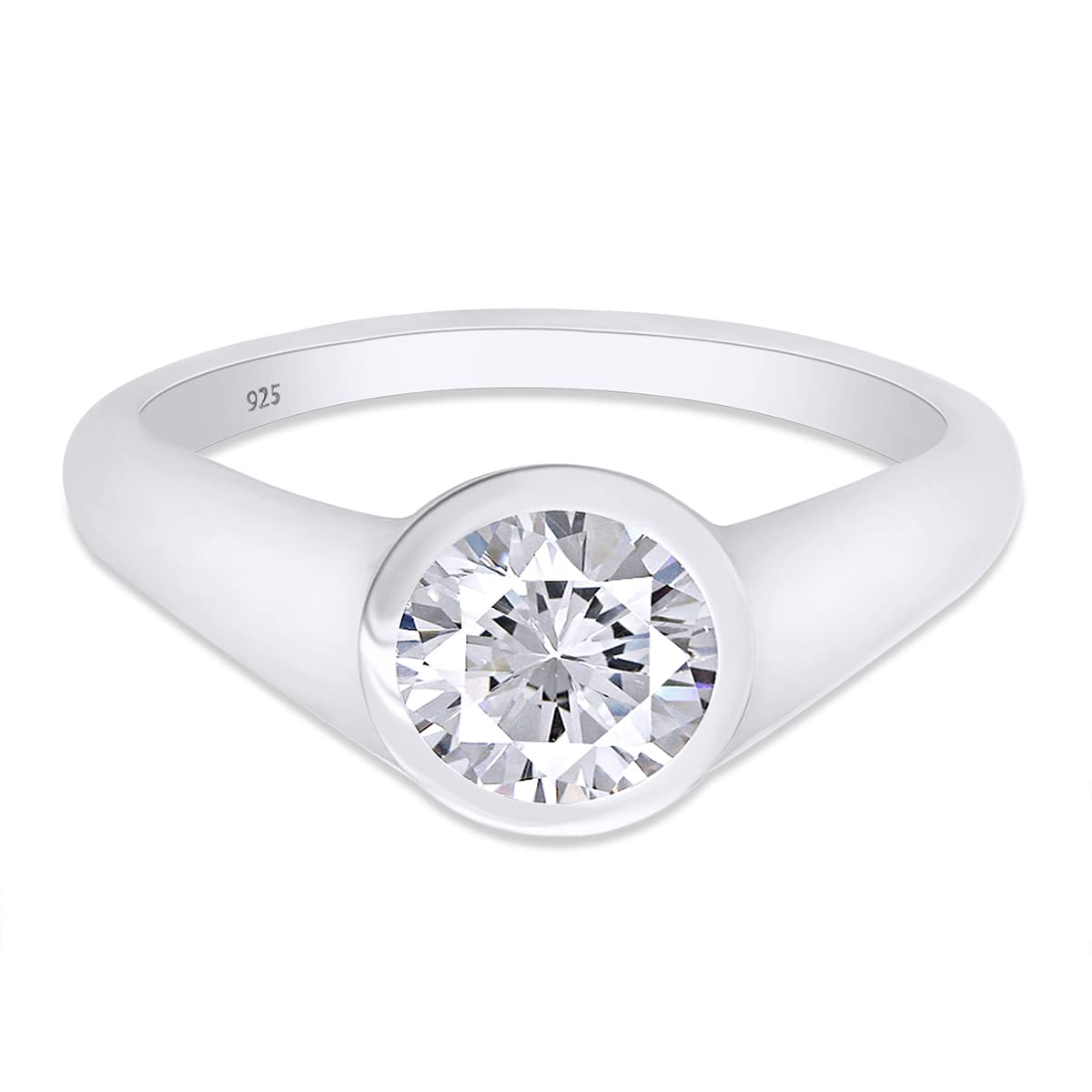 SAVEARTH DIAMONDS 3/4 Carat Lab Created Moissanite Diamond Solitaire Bezel Set Engagement Wedding Ring In 14K White Gold Over Sterling Silver Jewelry For Women (G-H Color, 0.75 Cttw) Size : 7