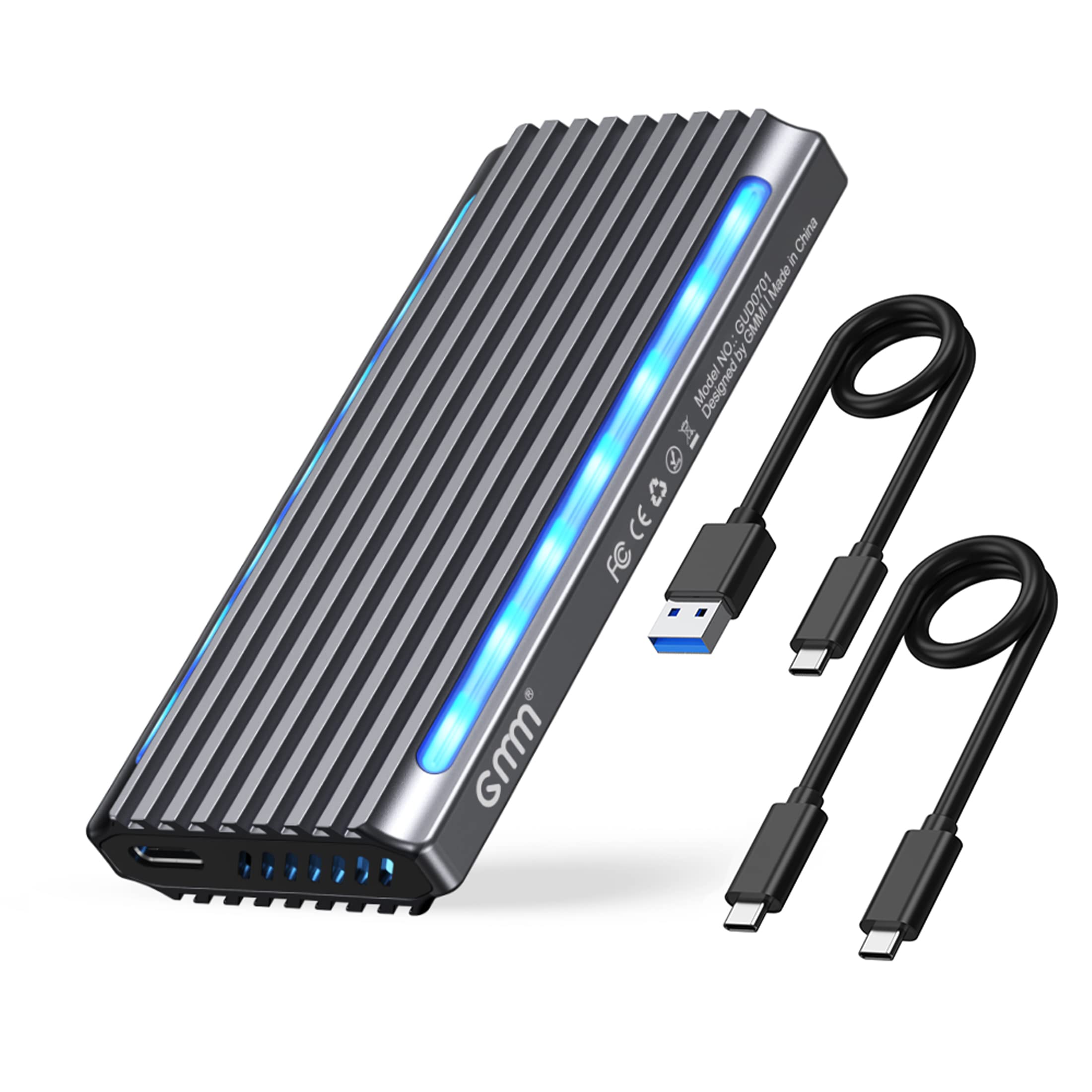 M.2 NVMe SSD Enclosure Adapter USB C 3.2 Gen 2 10Gbps M.2 NVMe to SATA Reader, Tool-Free 6Gbps SATA, RGB NVMe Enclosure Aluminum Case Support UASP Trim for PCIe M-Key(B+M Key) SSD Size 2242/2260/2280