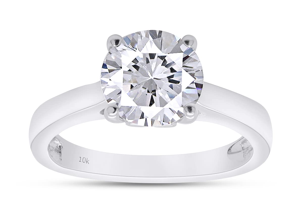 SAVEARTH DIAMONDS 1 1/2 Carat Round Cut Lab Created Moissanite Diamond Solitaire Engagement Ring In 10K Solid White Gold Jewelry For Women (G-H Color, 1.50 Cttw) Ring Size -6