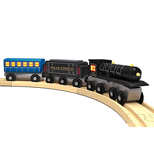 MasterPieces Wood Train Sets - The Polar Express 3 Piece Train Set - Officially Licensed Toddler & Kids Toy