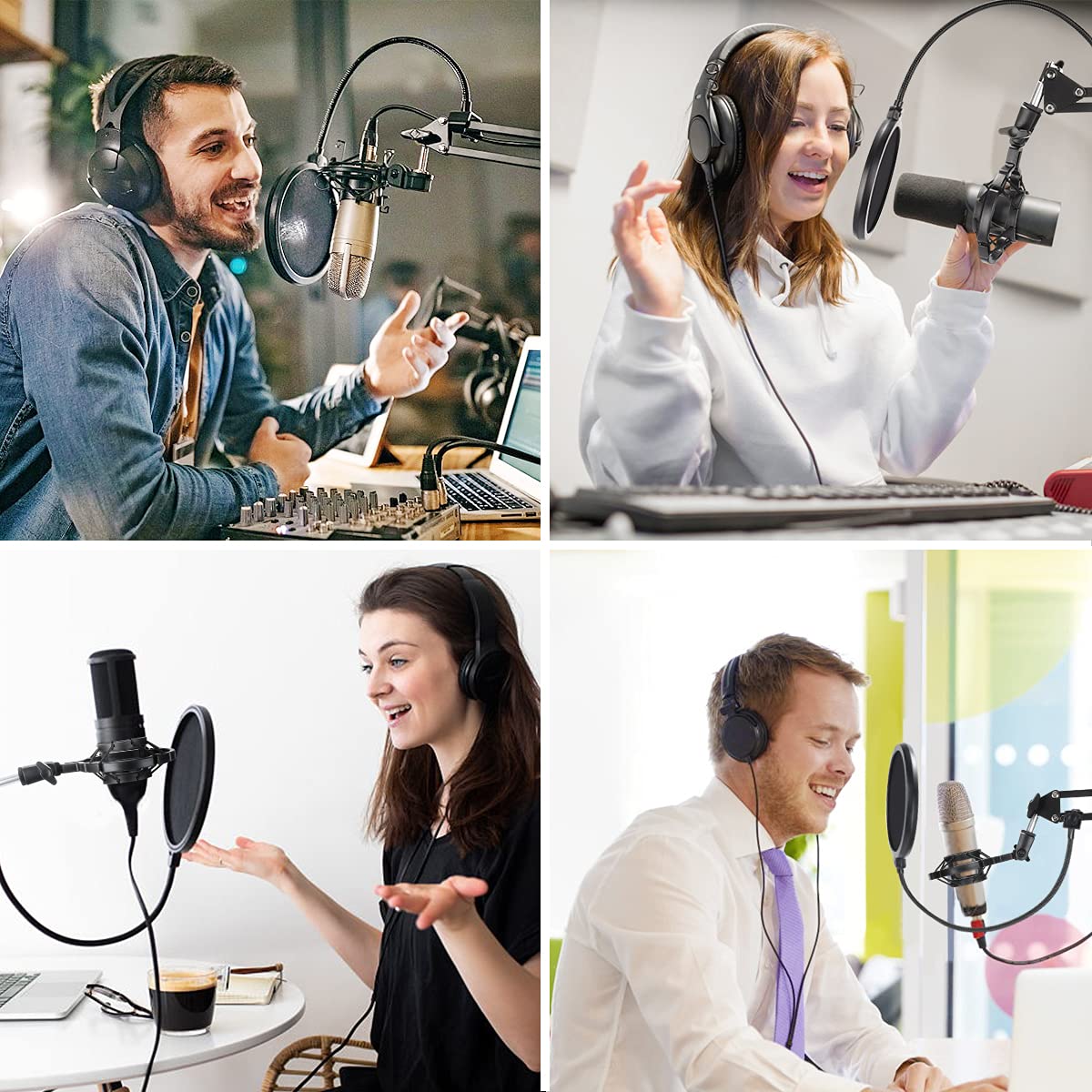 Microphone Stand, WOSTOO Mic Stand Desk Boom Arm with Fill Light Professional Microphone Boom Arm Scissor for Blue Snowball & Most Other Mics for Live Streaming Recording Singing Home Studio
