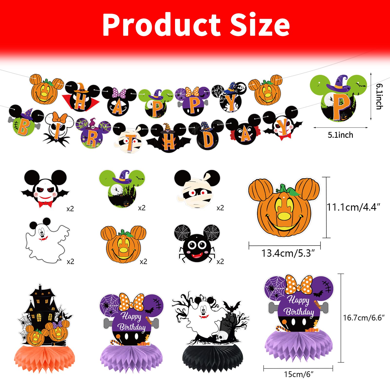 Mouse Halloween Happy Birthday Banners with Hanging Swirls,Ghost Mouse Birthday Decorations for Mouse Theme Halloween Party Birthday Party Decorations