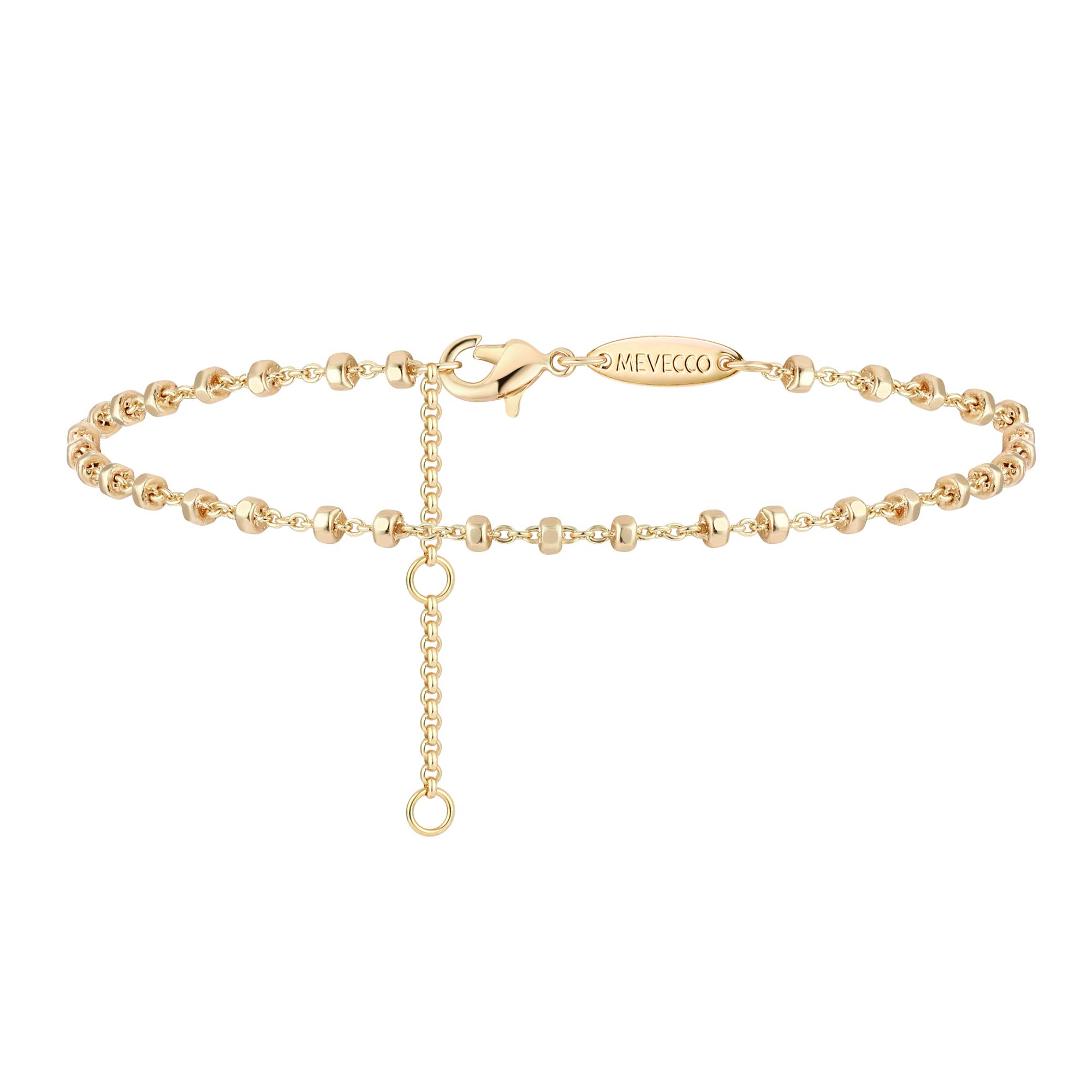 MEVECCO Gold Matt Beaded Anklet,14K Gold Plated Handmade Polyhedral Cut and Matt Beads Cute Dainty Anklet for Women