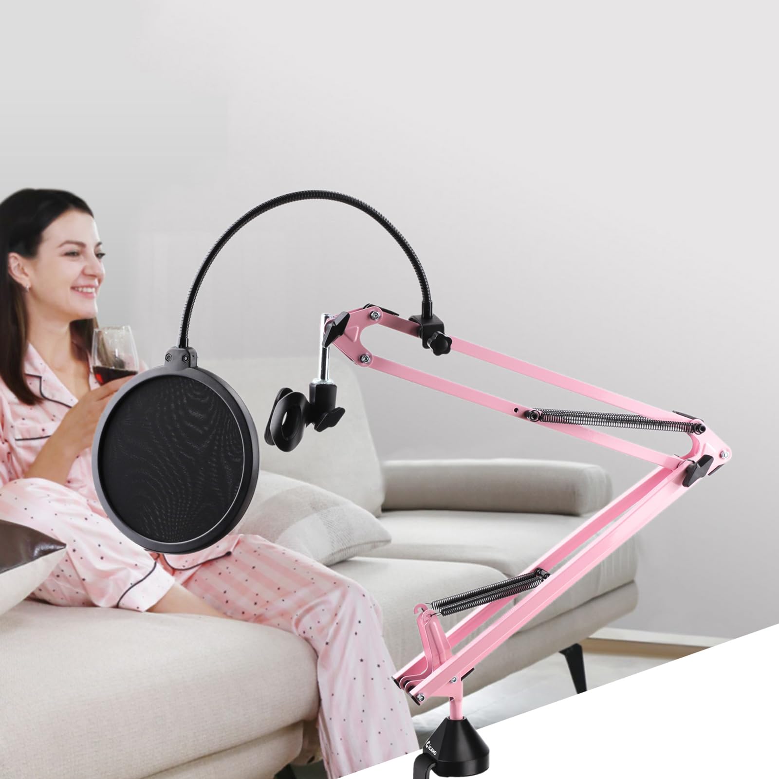 Microphone Stand, Cicano Mic Boom Arm Suspension Scissor with Shock Mount, Mic Clip Holder Upgraded Desk Clamp for Blue Yeti Snowball Ice and Other Mics Pink