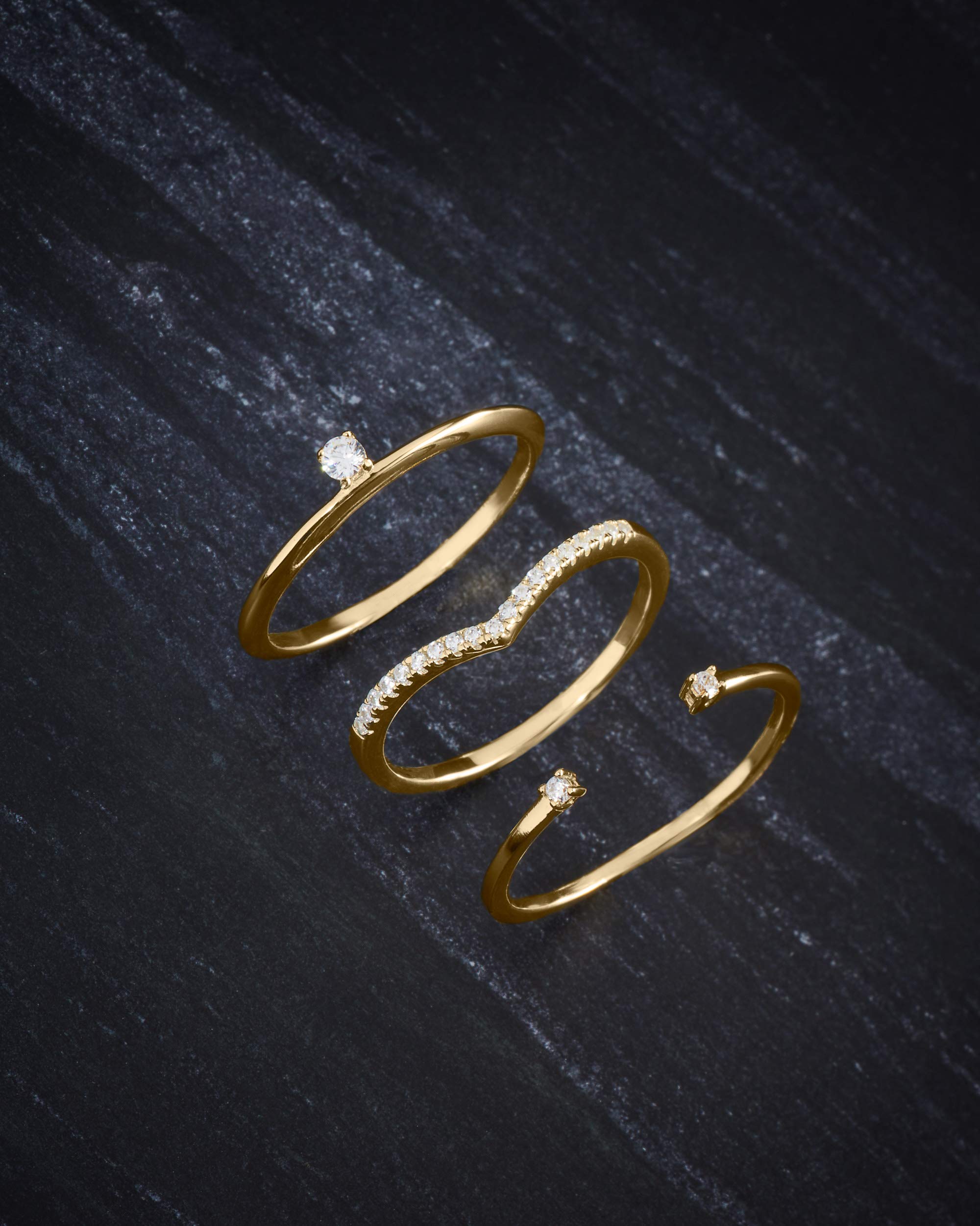 Milla Chevron Rings for Women - 14K Gold Plated Rings and 925 Sterling Silver - Wishbone 'V' Ring with Cubic Zirconia (14K Gold Plated over 925 Sterling Silver, Size 9)