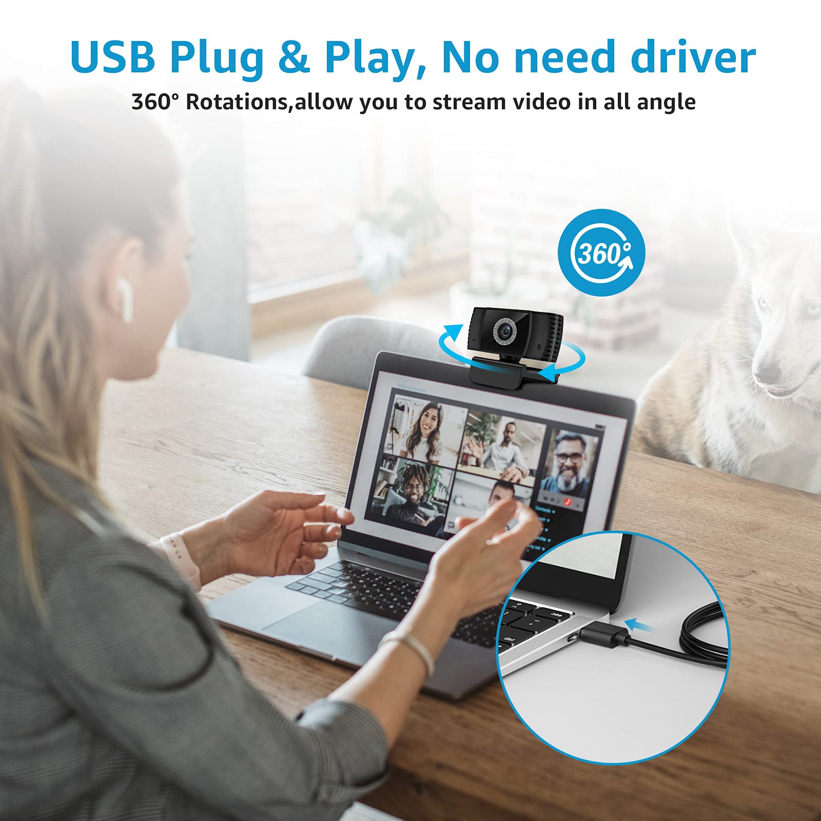 Svarog Webcam with Microphone, Autofocus 1080P HD Webcam with Privacy Cover & Tripod,USB 2.0 Desktop PC Web Camera,Plug and Play,60° Wide-Angle View for Gaming Conferencing Study Streaming Zoom