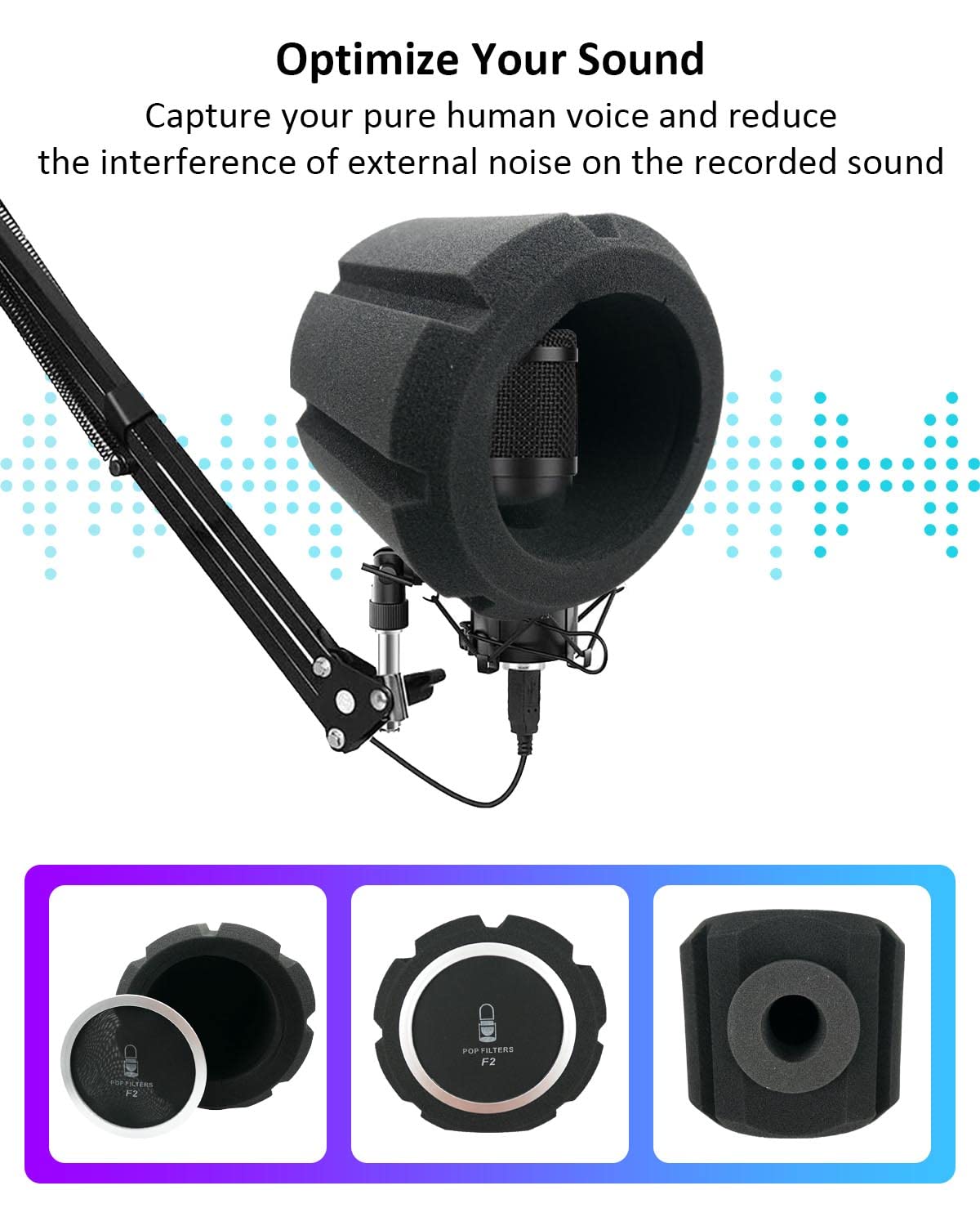 Microphone Wind Shield Pop Filter Isolation Ball, Professional Mic Wind Shield for 45mm-60mm Microphones, Sound-Absorbing Foam Windscreen with Thick Sponge, Black