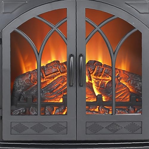 LKTART 24'' Electric Fireplace Infrared Stove 3D log Flame effect Freestanding Fireplace Heater with Remote Control Timer Adjustable Flame Effect Safety Protection 1500W /5018 BTU