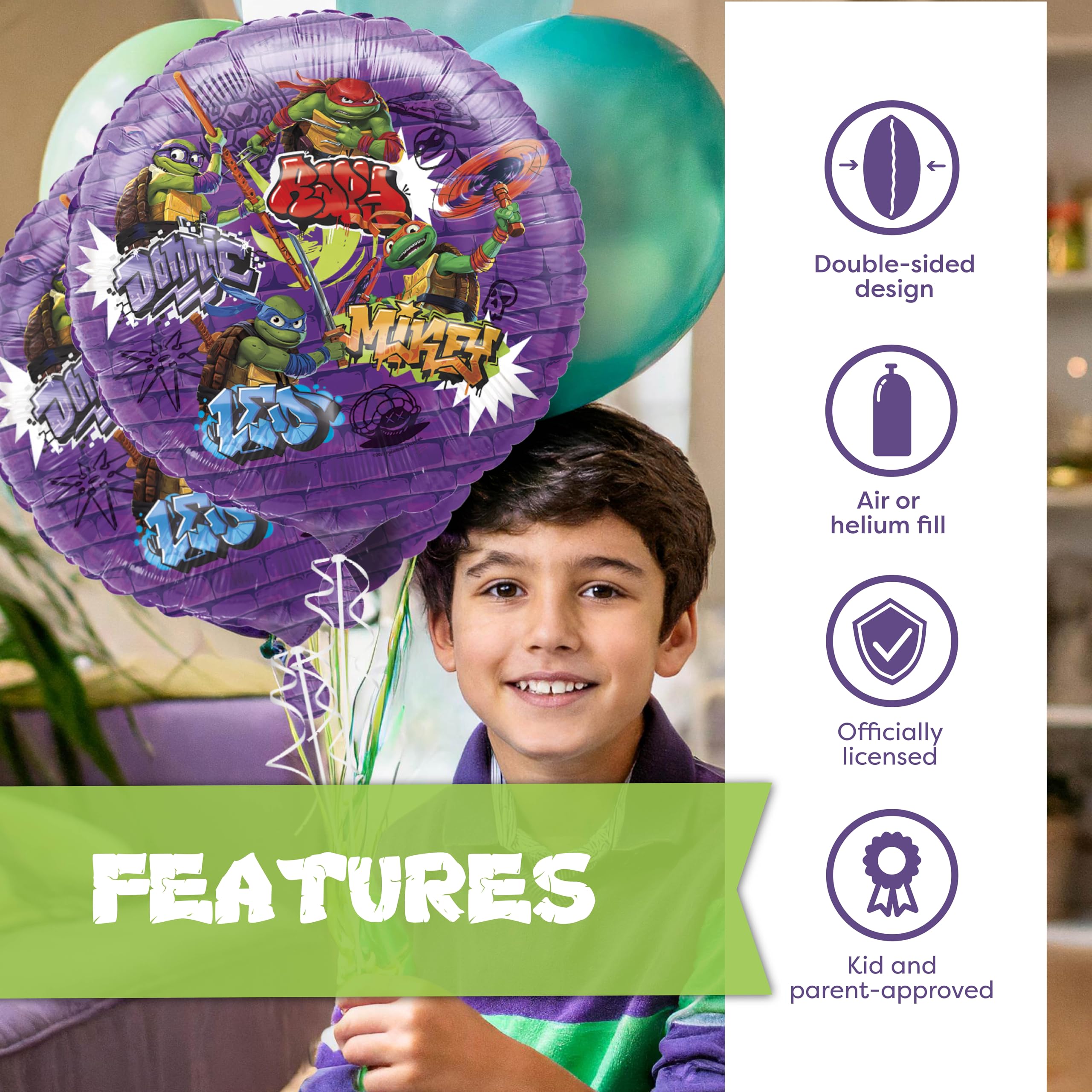 Teenage Mutant Ninja Turtle Balloons | 2 Pack | TMNT Ninja Turtle Party Decorations and Supplies | Sticker