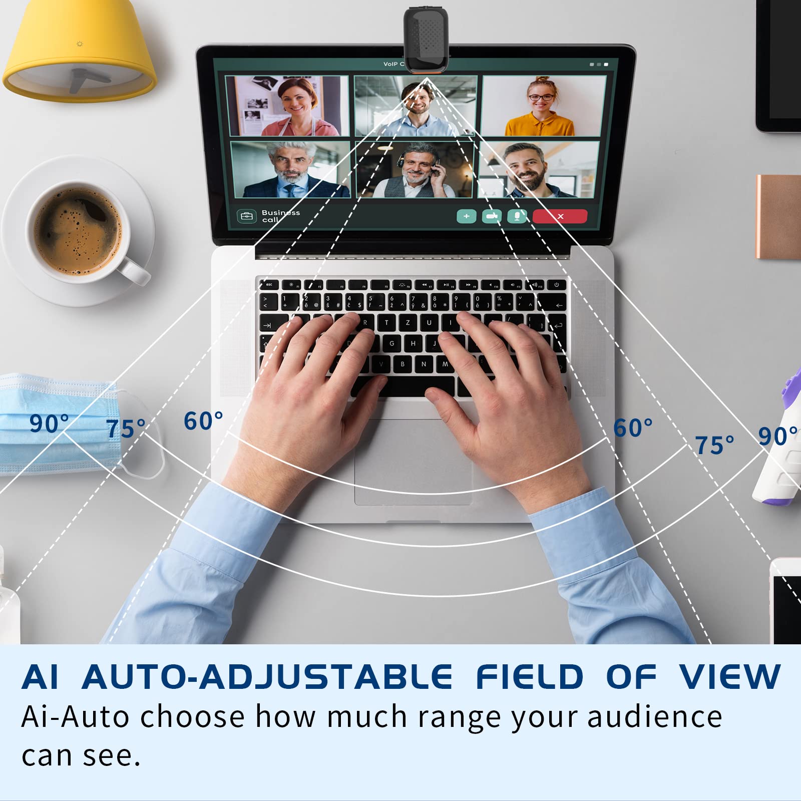 SUPCAM 4K Webcam, AI Auto Framing Webcam with Microphone and Speaker,Autofocus Lens,Adjustable Field of View,Light Correction,External Privacy Cover,Wide Compatibility