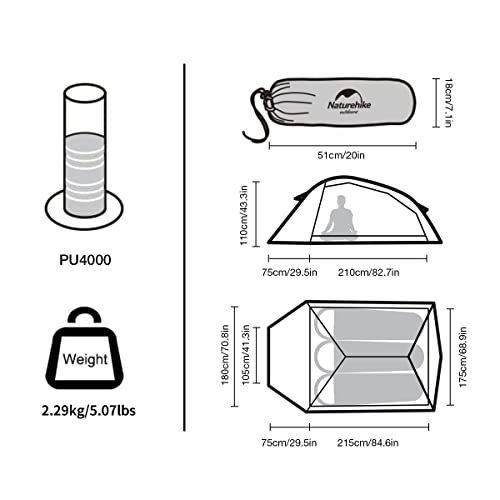 Naturehike Cloud Up Double Layer 3 Person Tent Lightweight Camping Hiking Backpacking Tent (Light green-20D Nylon)