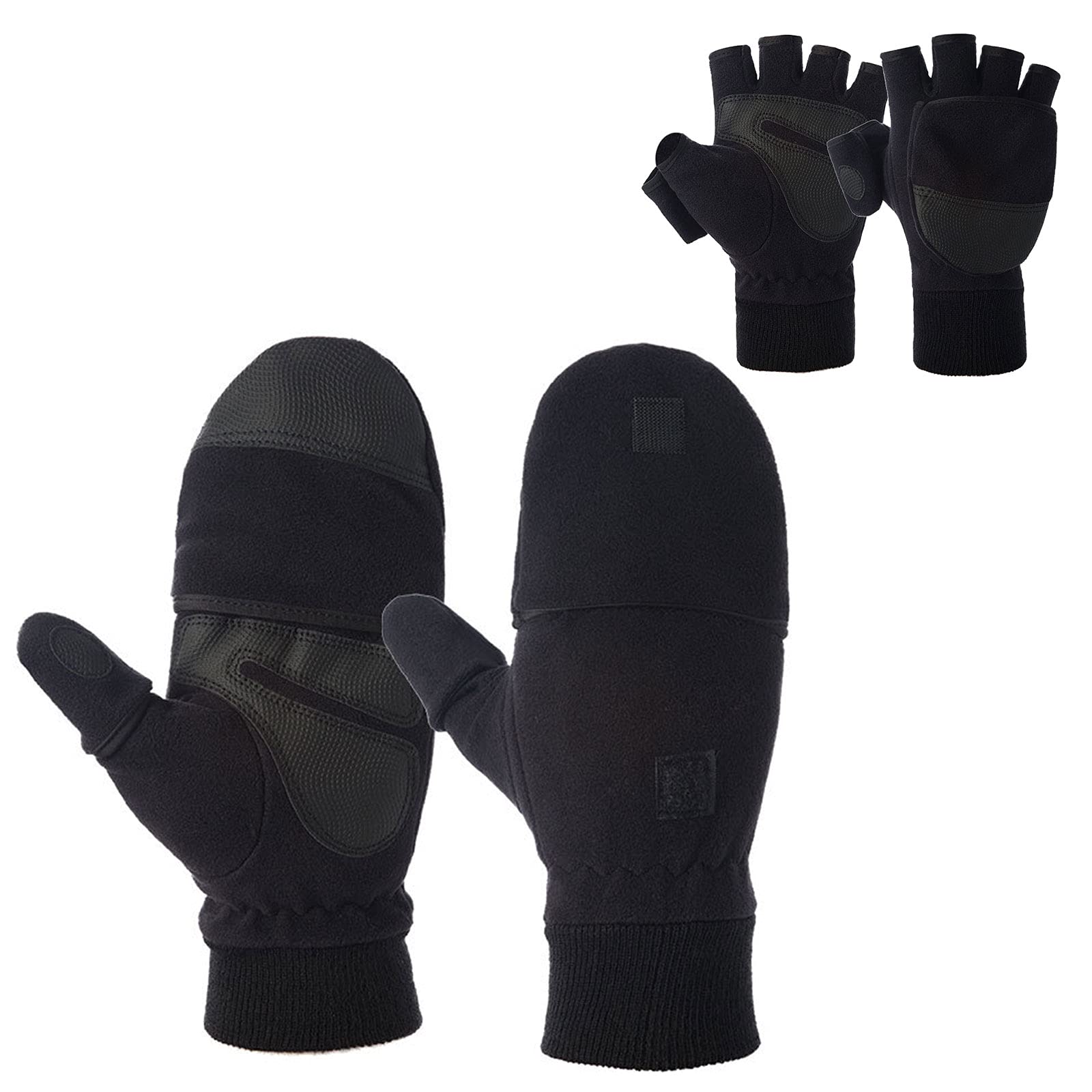 MINIDUO Outdoor Gloves Convertible Mittens Flip Fleece Fingerless Gloves [Windproof] for Men&Women Fishing, Cycling, Running in Cold Weather-L