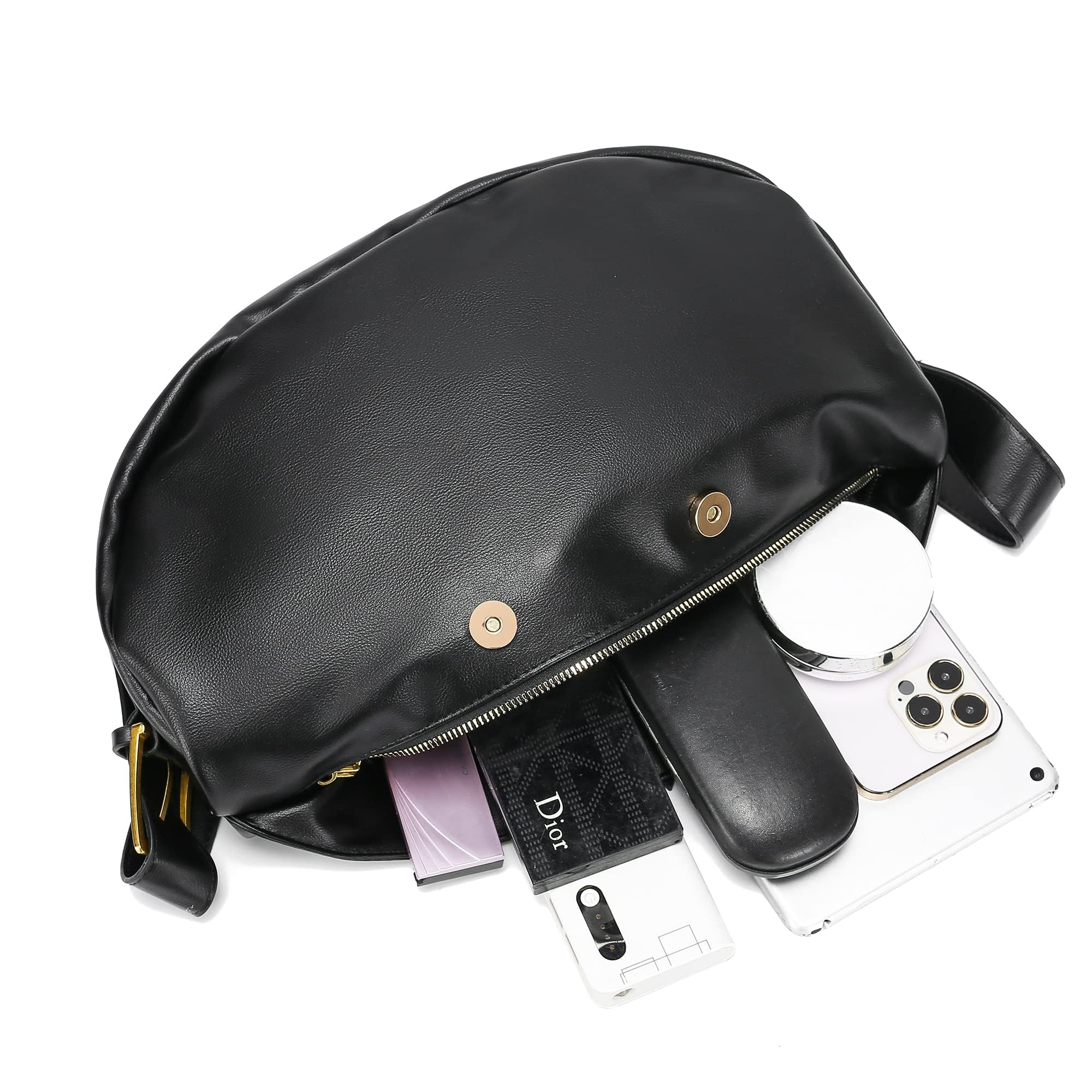 SUANNI Leather Crossbody Bags for Women,Large Capacity Luxury Shouler Bag,Soft Moon Shape Dumpling bag Solid Handbag Purse (Black)