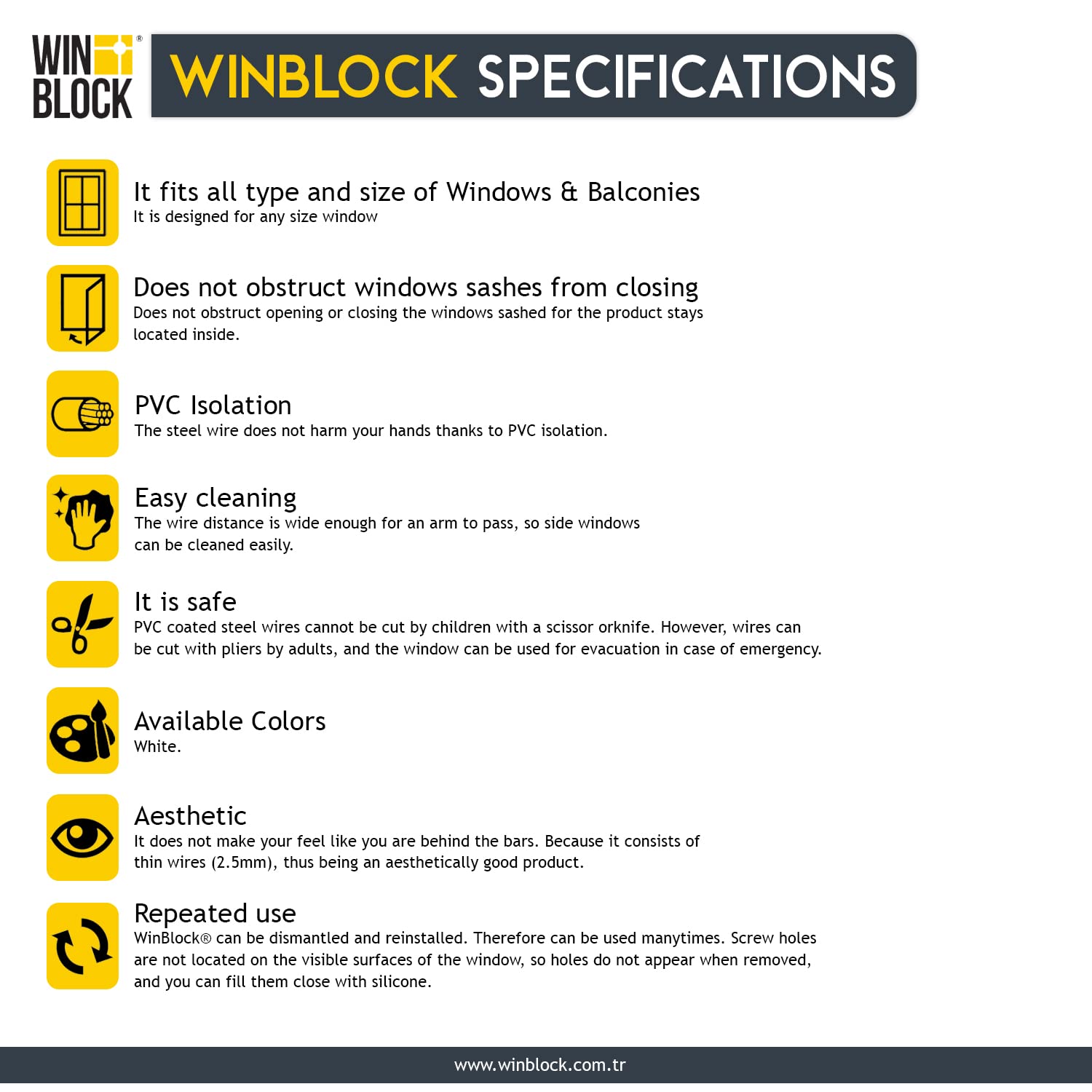 WinBlock Window Guards for Children - Protect Your Little Ones with Adjustable Steel Net PVC Coated Window Safety Screens - Fits Most Windows (6.45 sq. ft) - Childproofing Made Easy