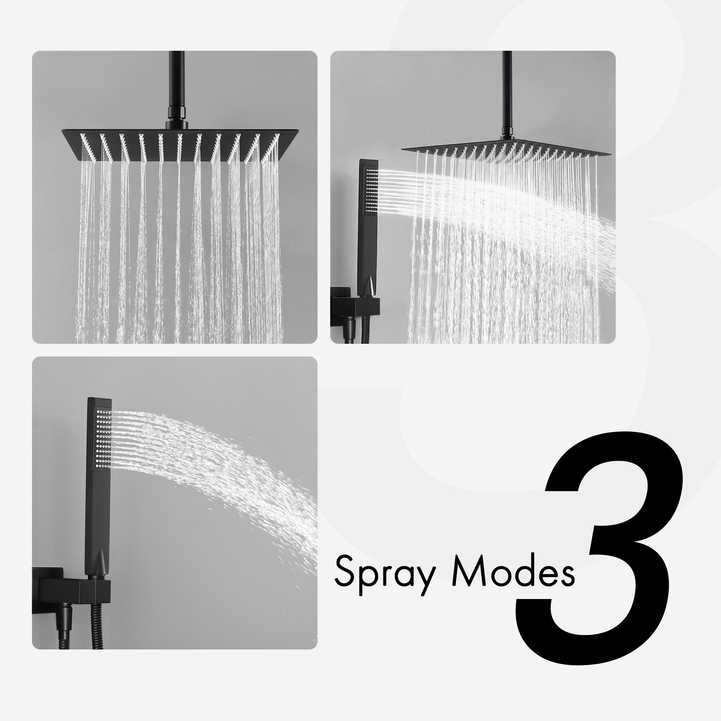 KES Ceiling Shower Head Shower System 10 Inches Rain Shower Faucet Set Shower Valve and Trim Kit Matte Black, XB6235-BK