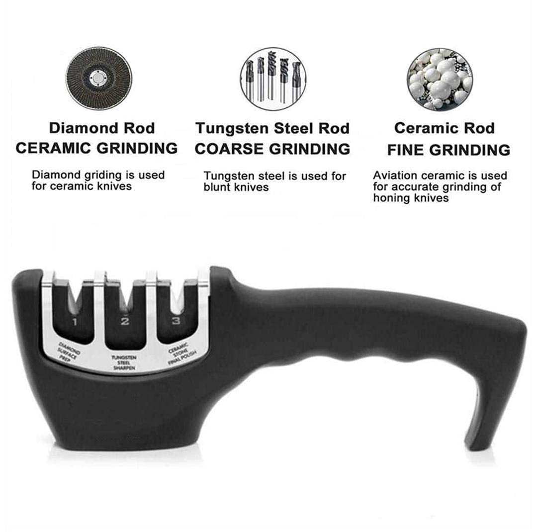Melfi Premium Knife Sharpener, 3-Stage, Kitchen Knife Accessories, Helps Repair, Polish & Restore, Handled, Cut Resistant Glove