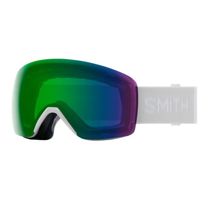 SMITH Skyline White Vapor/ChromaPop Everyday Green Mirror Medium fit Ski Goggles for Men for Women BUNDLE with Designer iWear Eyewear Kit