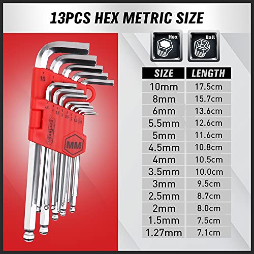 SWANLAKE Allen Wrench Set, Hex Key Set Long Arm Ball End Hex Wrench Set, Inch/Metric/Torx T Handle Allen Wrench Set