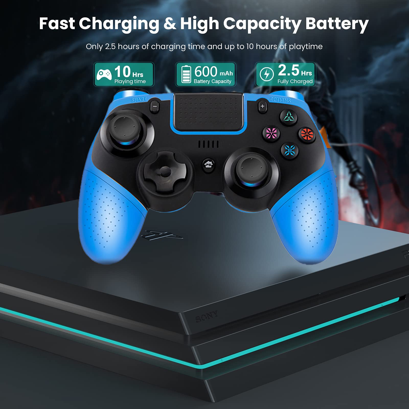 STOGA PS-4 Controller, Wireless Controller for PS4 Compatible with Playstation 4/Pro/Slim, Pro Controller with Dual Vibration, Touch Panel, 6-Axis Gyro, Gift for friends, Blue