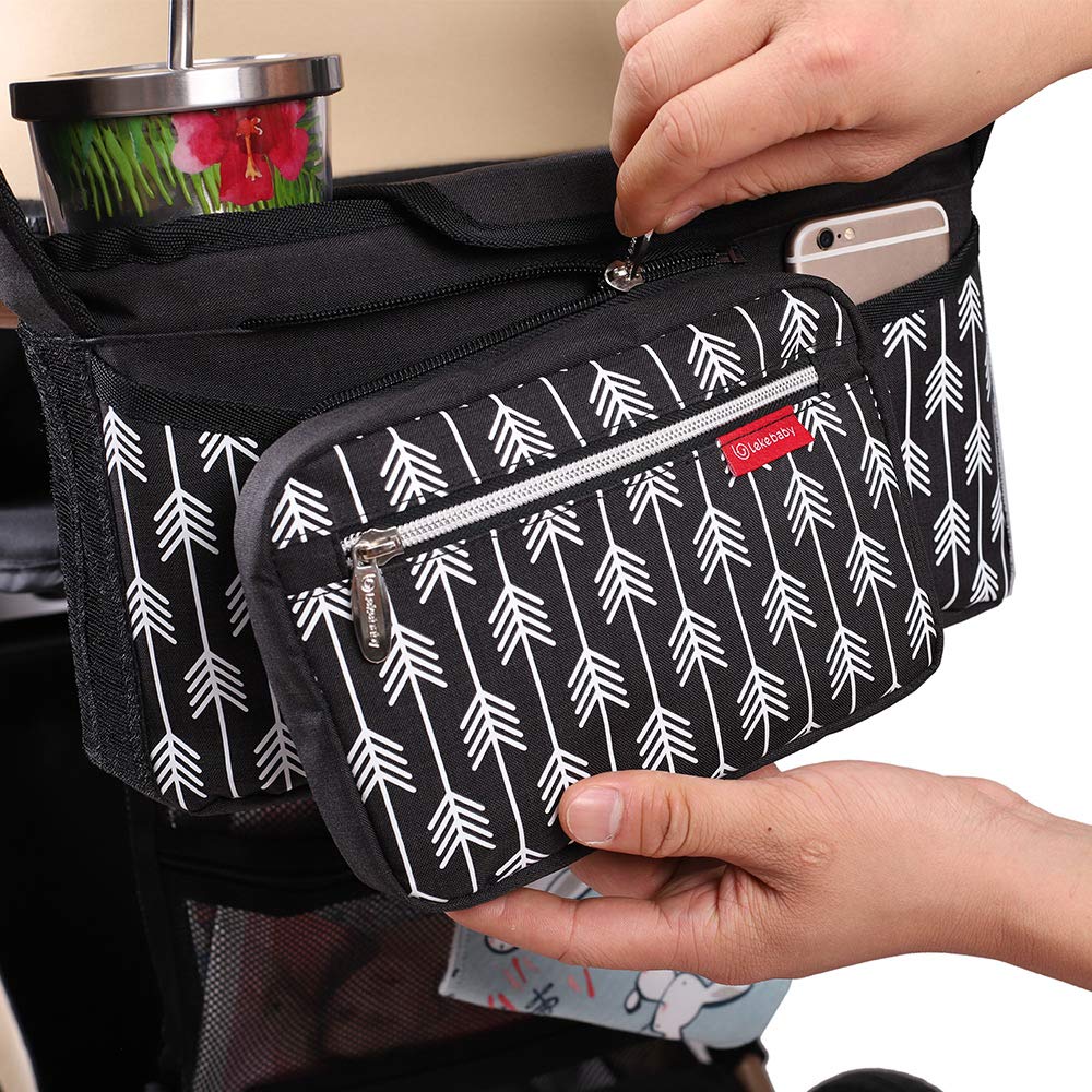 Lekebaby Stroller Organizer with Insulated Cup Holder Universal Stroller Accessories Fits for Stroller like Baby Trend, Baby Jogger, Bugaboo, BOB, Umbrella and Pet Stroller, Black