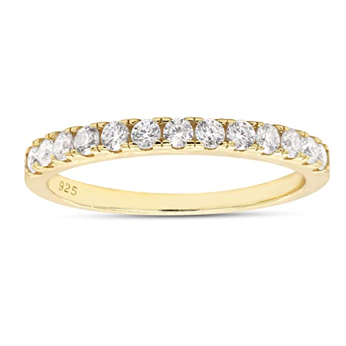 SAVEARTH DIAMONDS 1/3 ct. t.w Round Lab Created Moissanite Diamond Half Eternity Wedding Band Ring In 14k Yellow Gold Over Sterling Silver (0.33 Cttw), Gift For Her
