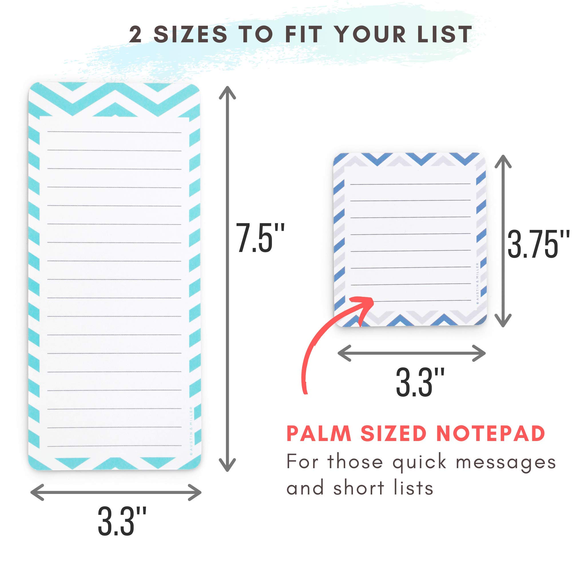 Magnetic Notepads in Large and Small Sizes for Fridge (4 Pack); Grocery Shopping List Pad, To-Do List, Reminders, Memo and Scratch Pad - Cute Modern Designs | Full Magnet Back | 50 Sheets per Note Pad