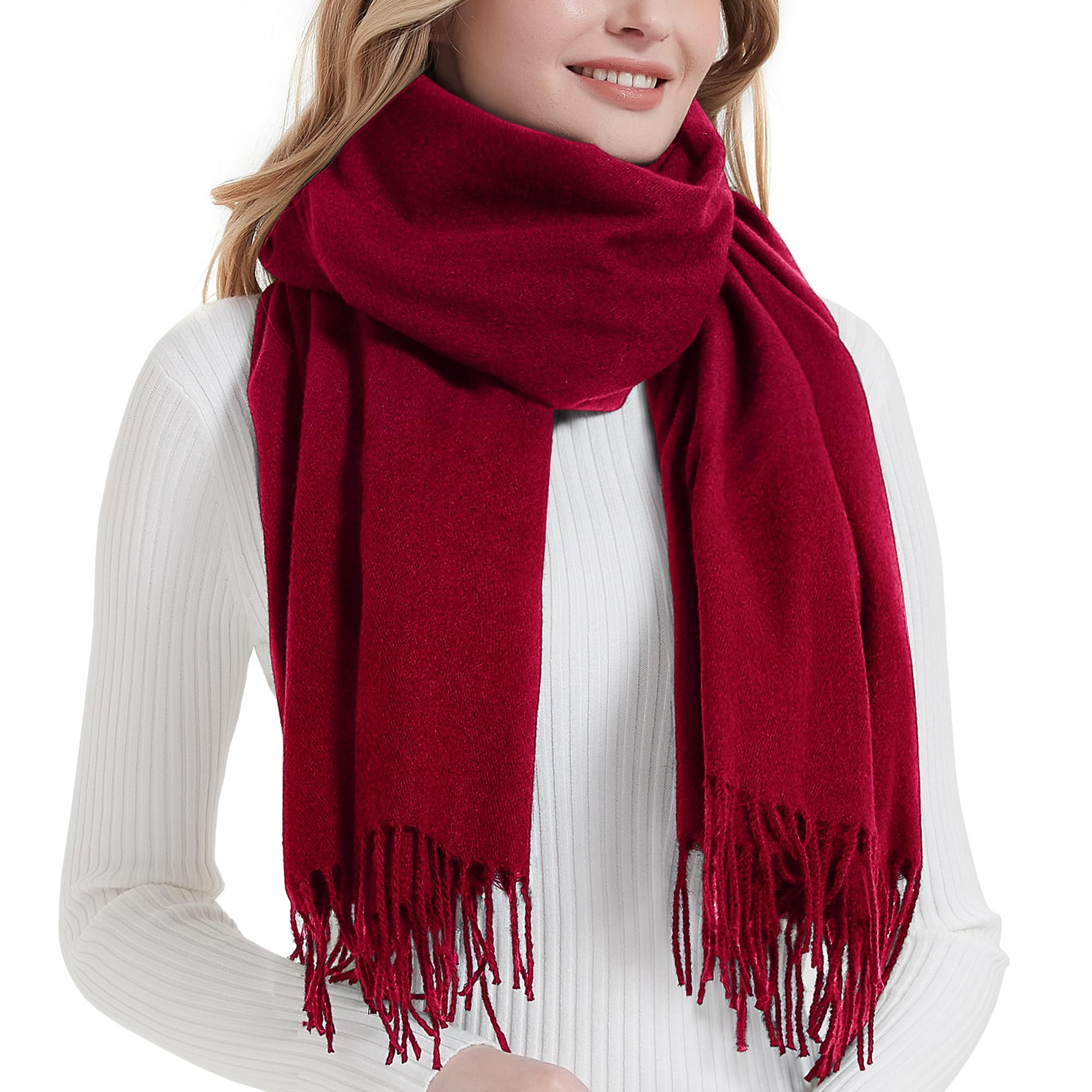 Landisun Scarf for Women Women Winter Scarf-Shawl Wraps Christmas Scarf Winter Scarf for Women Bridesmaid Wedding Bridal Scarf-Burgundy