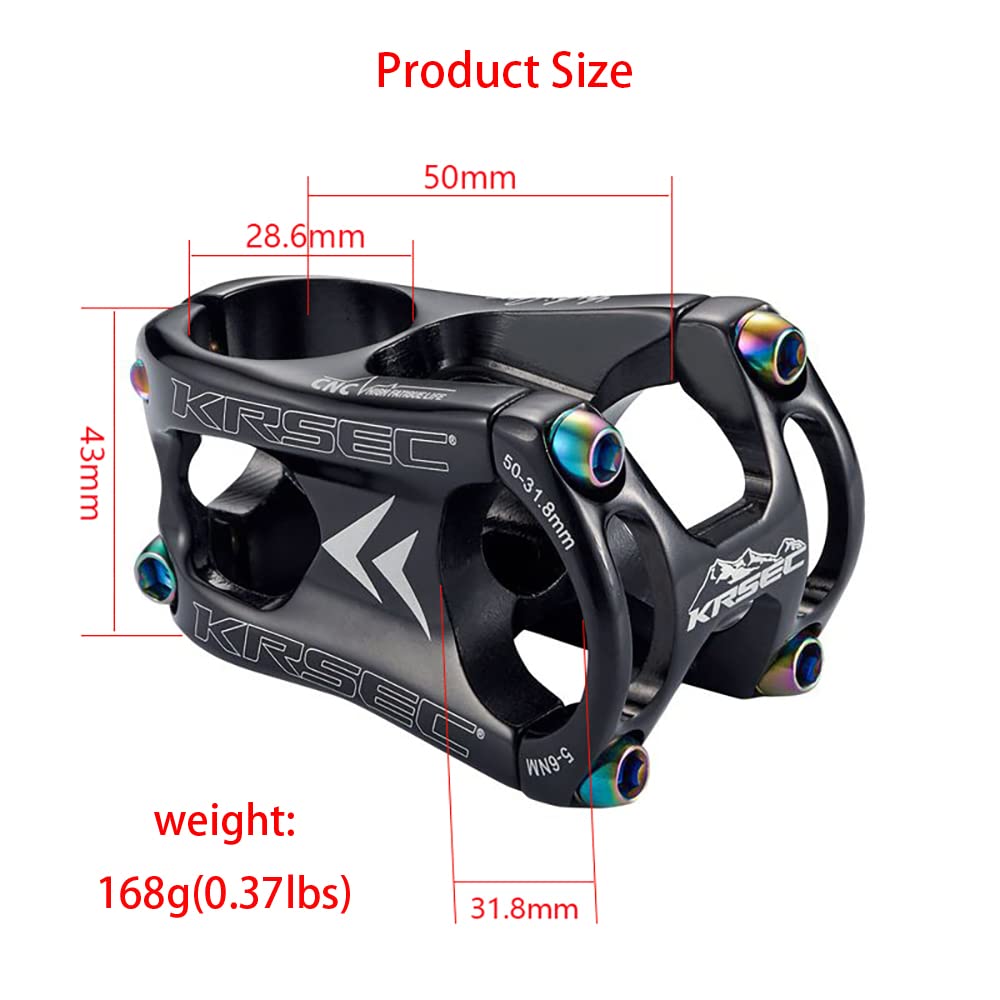 KRSEC 31.8 Bike Stem Mountain Bike Stems Short Handlebar Stem Aluminum Alloy for Bicycle,Road Bike,BMX, Cycling Stem Accessories Black