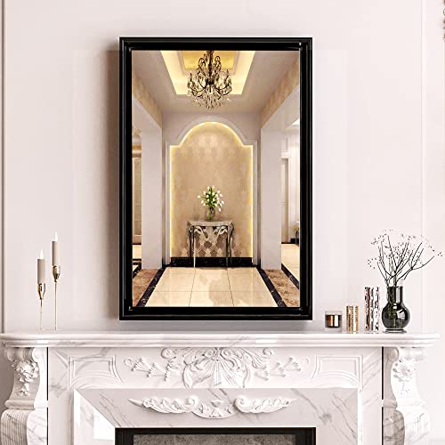 Vosuja 24x36 Inch Black Bathroom Mirrors for Wall, Metal Framed Wall Mirrors with Non-Rusting Aluminum Alloy Metal Frame,Tempered Glass, Rectangle Wall Mounted Mirror (Horizontal/Vertical)