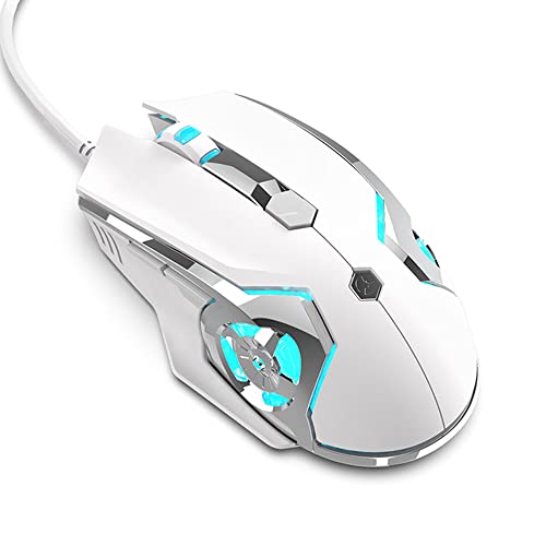 NACODEX AJ120 White Gaming Mouse Programmable 6 Buttons, 4 Adjustable DPI Up to 8000 for Window PC Gamer with Electroplating Wings Design