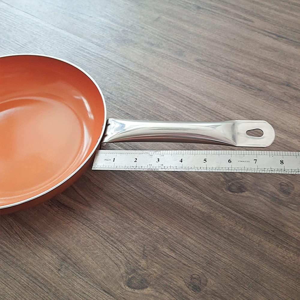 SHINEURI 9.5 inch Copper Fry Pan with Lid, Nonstick Omelet Pans - Perfect for Stir fry, Sauce & Baking, Compatible for Induction, Gas, Electric & Stovetops, Perfect for 2-3 Person Meal