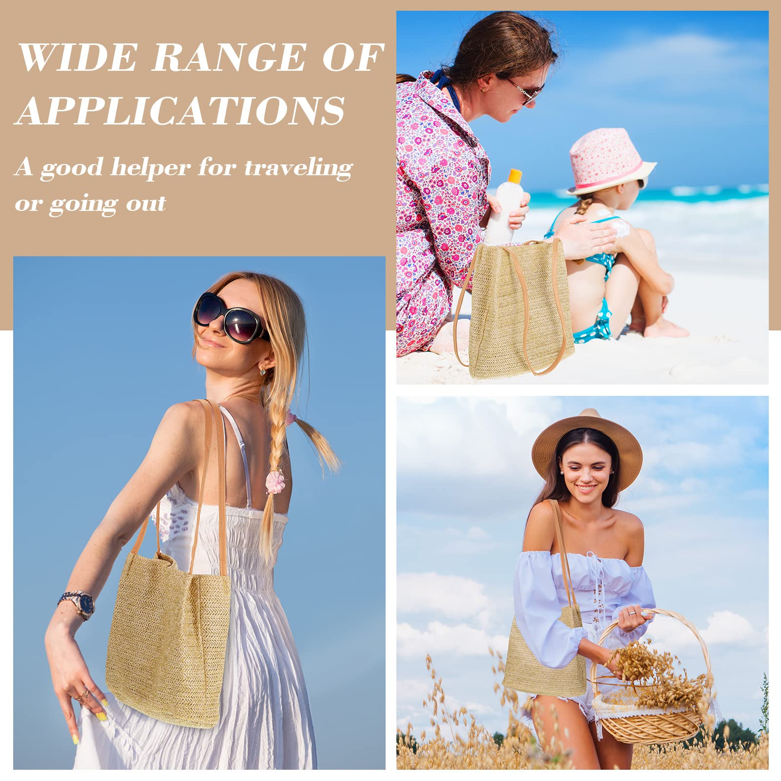 Straw Beach Tote Bag Straw Clutch Purse for Women Summer Beach Vacation Boho Handbag Shopping Shoulder Bag (Dark Beige)