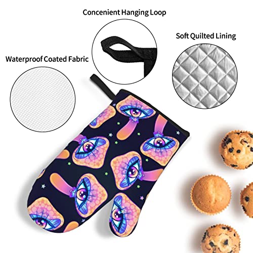 Oven Mitts and Pot Holders Sets of 4 High Heat Resistant Trippy Mushrooms Magic Hippie Oven Mitts with Oven Gloves and Hot Pads Potholders for Kitchen Baking Cooking BBQ Non-Slip Cooking Mitts