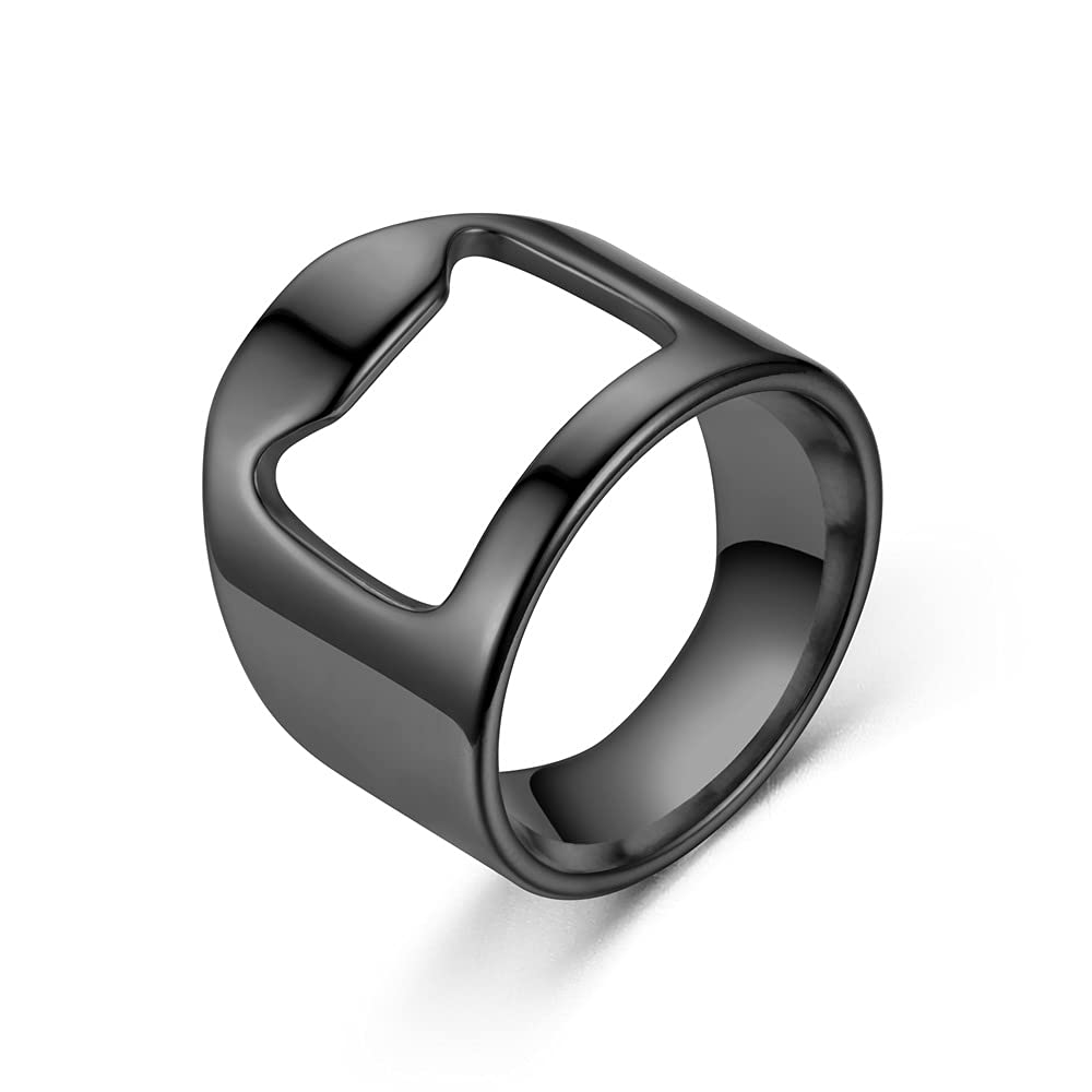 Stainless Steel Biker Finger Bottle Opener Ring for Men Women Creative Beer Bar Tool Jewelry-Black 12