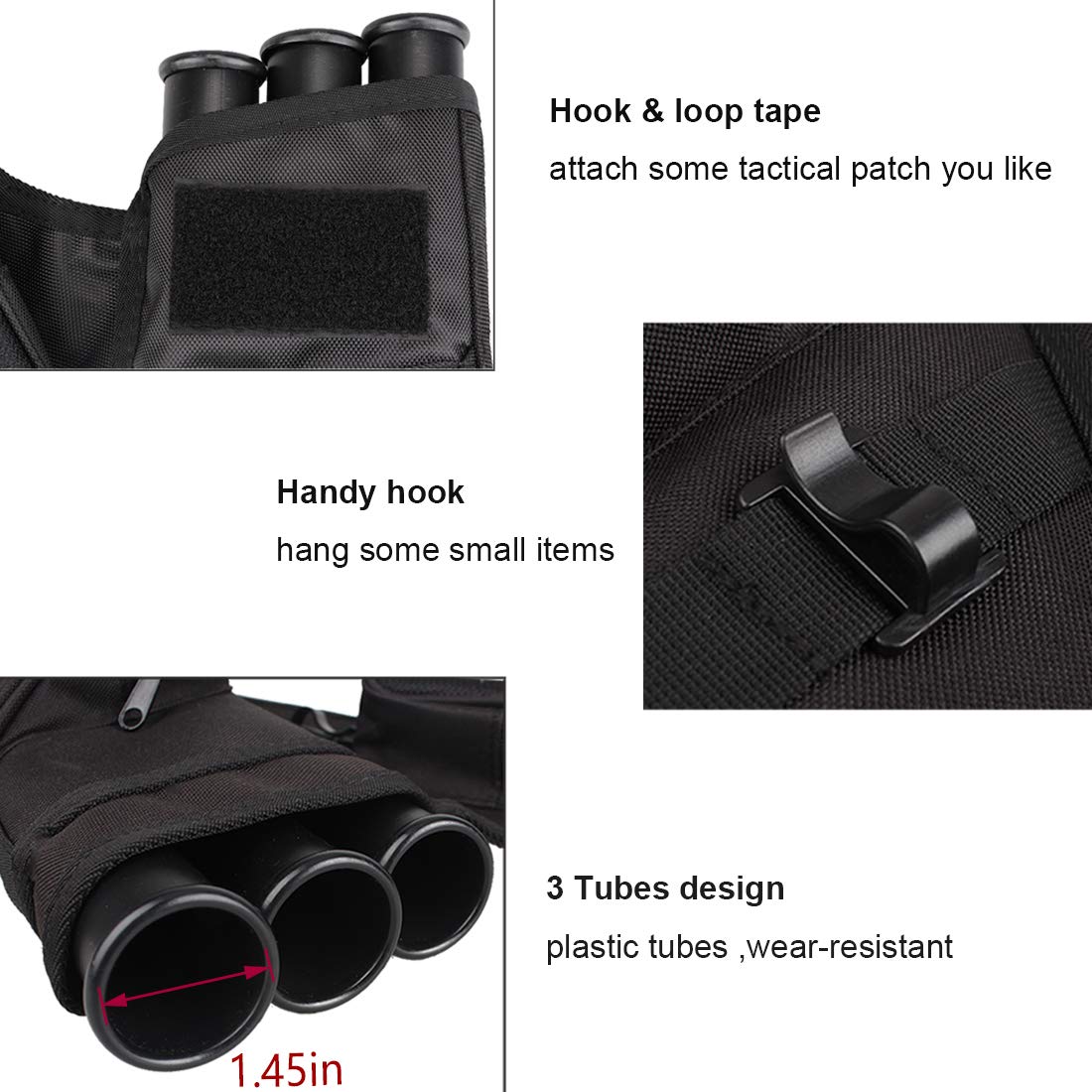 Kratarc 3-Tubes Hip Quiver Waist Hanged Camouflage Arrow Archery Carry Bag with Pockets Adjustable Belt (Black)