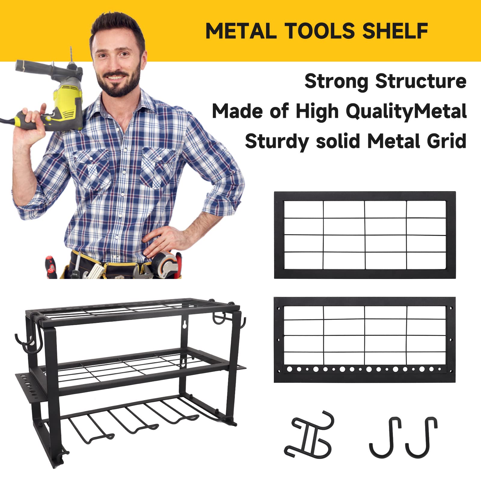 Vrawih Power Tool Organizer Wall Mount, Upgraded Garage Storage Organization System Storage Rack, Floating Tool Shelf Compact Steel Design, Gift for Men Father's Day…