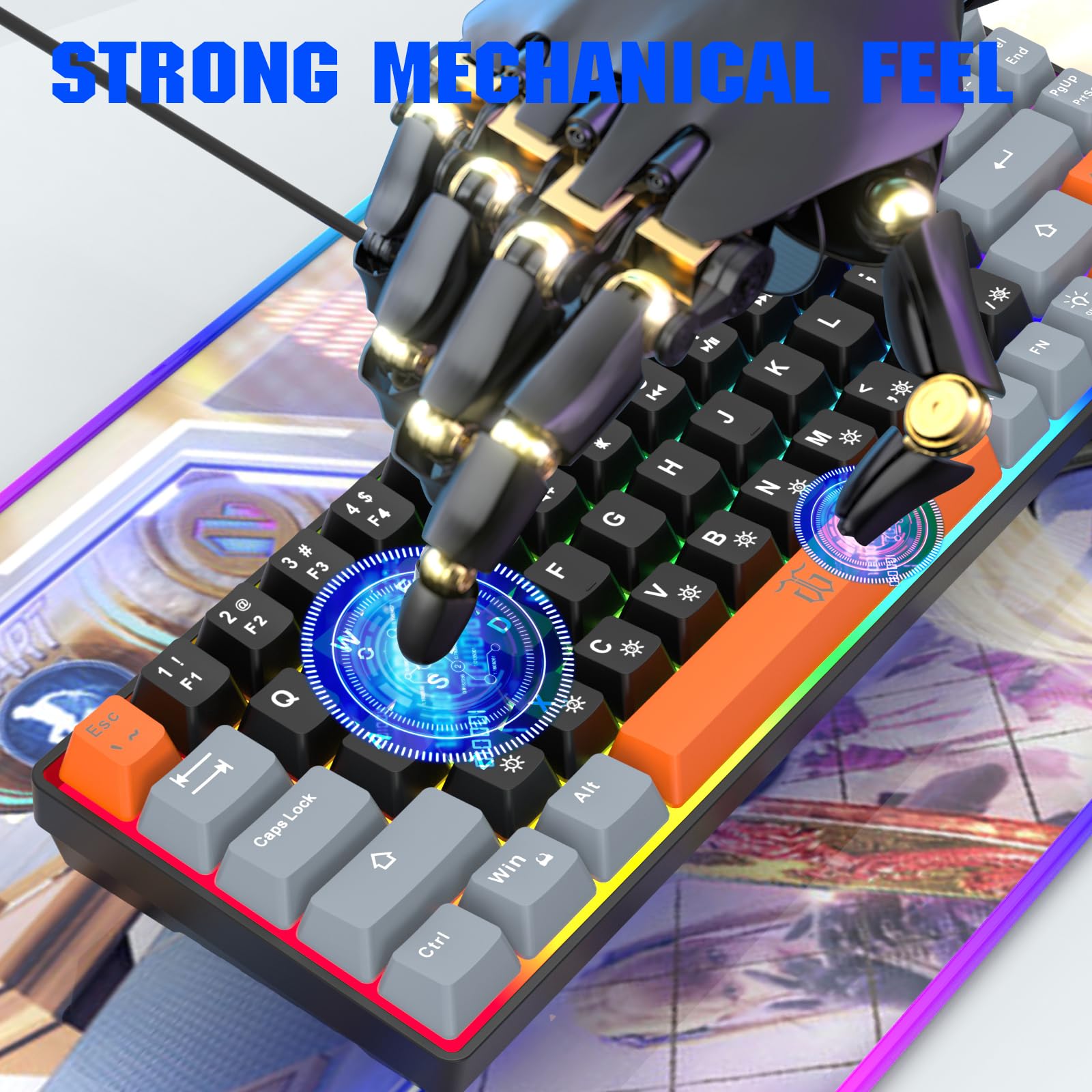 Snpurdiri 60% Gaming Keyboard, RGB Backlit Mini Keyboard,Built-in Steel Plate, Membrane Keyboard but Super Mechanical Feel for Windows PC Gamers(68 Keys,White-Black)