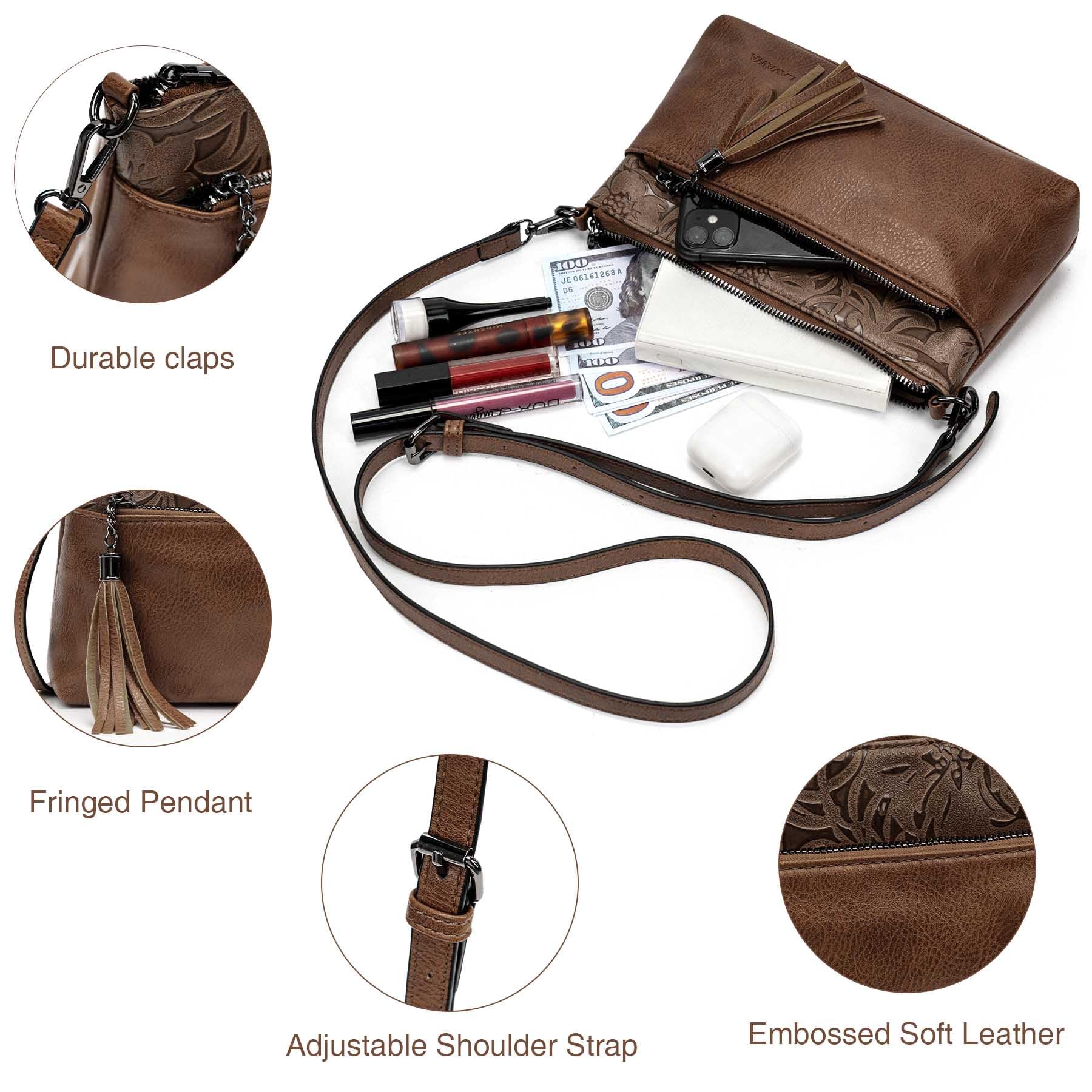 LAVAWA Western Purses for Women Ladies Wristlet Wallet Small Crossbody Cell Phone Clutch Purse Embossed with Tassel (Coffee)